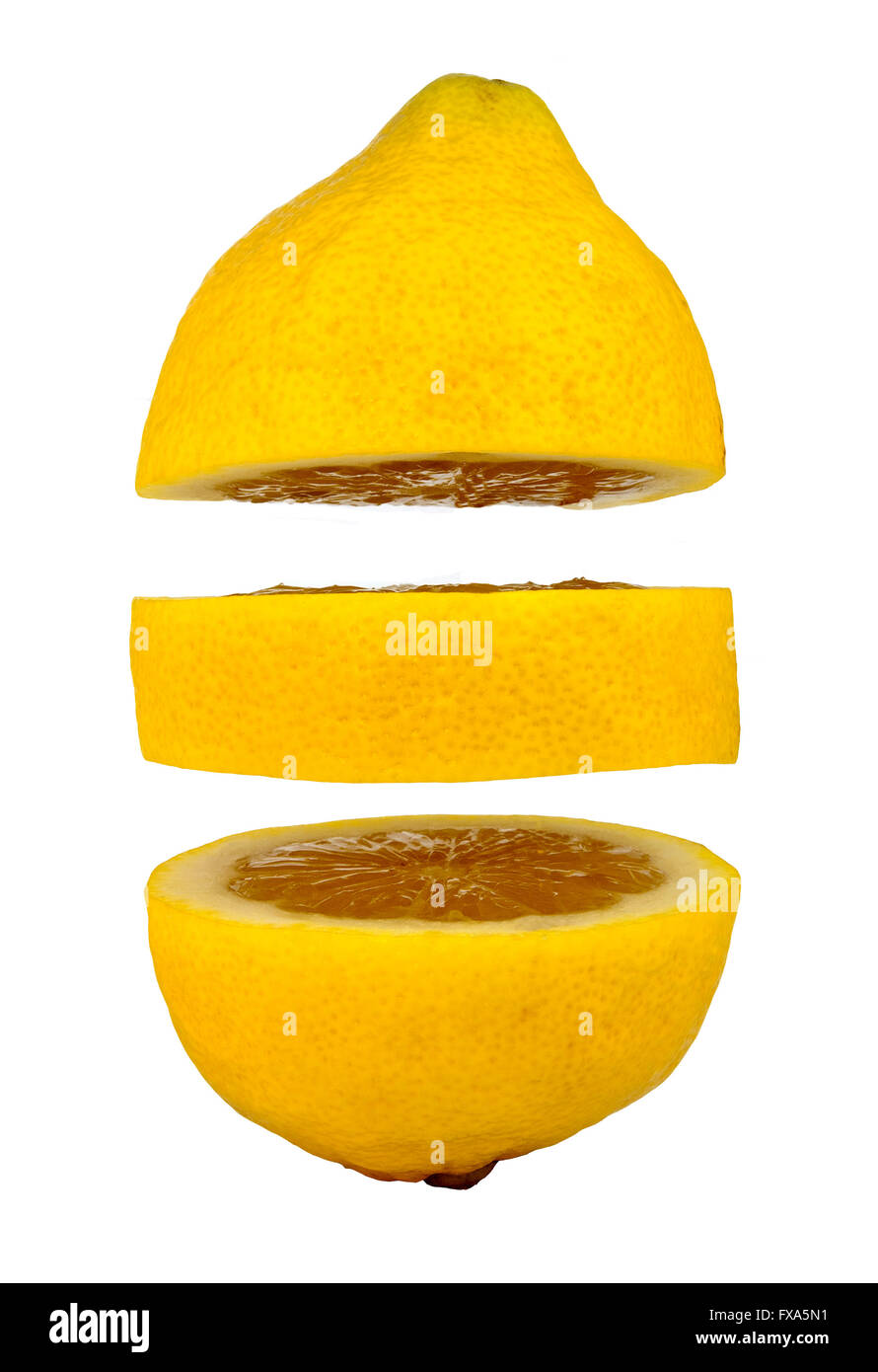 Lemon slices floating in mid air on a white background Stock Photo - Alamy