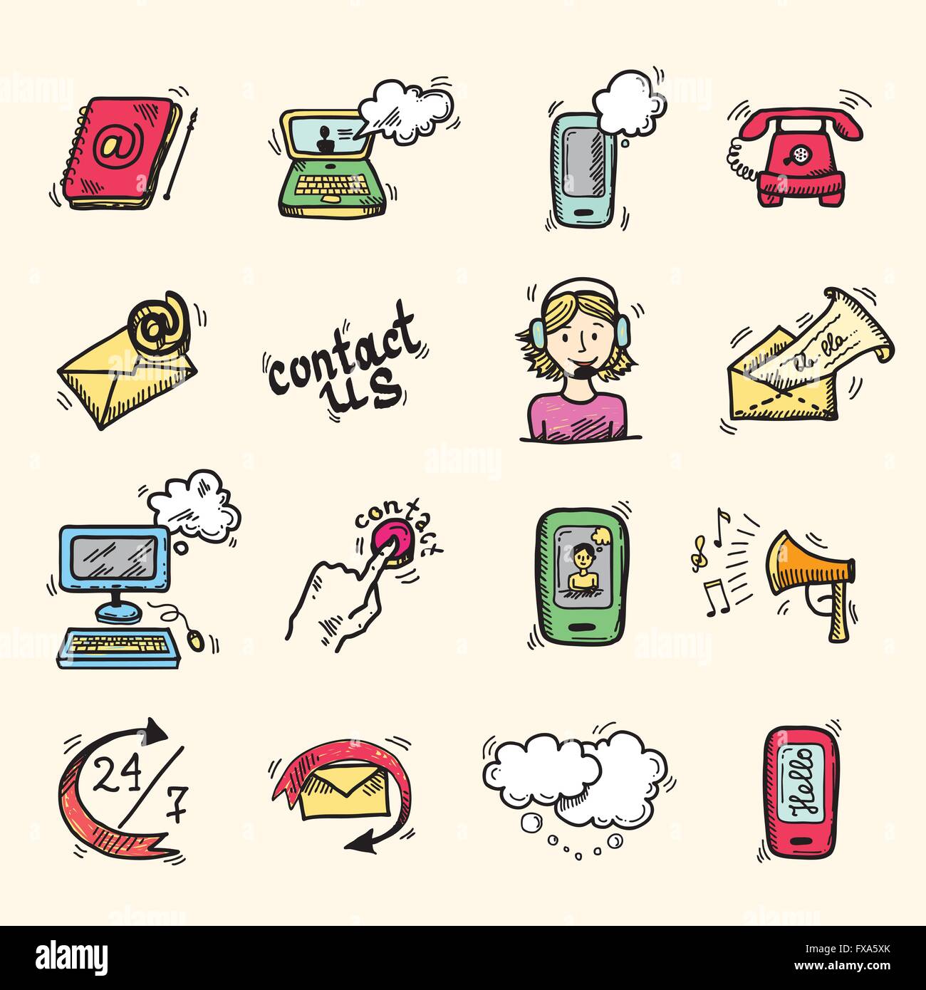 Contact us icons sketch Stock Vector Image & Art - Alamy