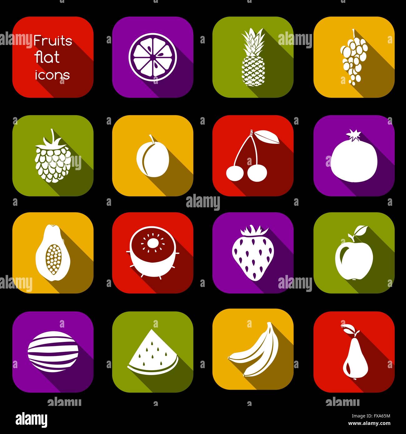 Fruits icons flat Stock Vector Image & Art - Alamy