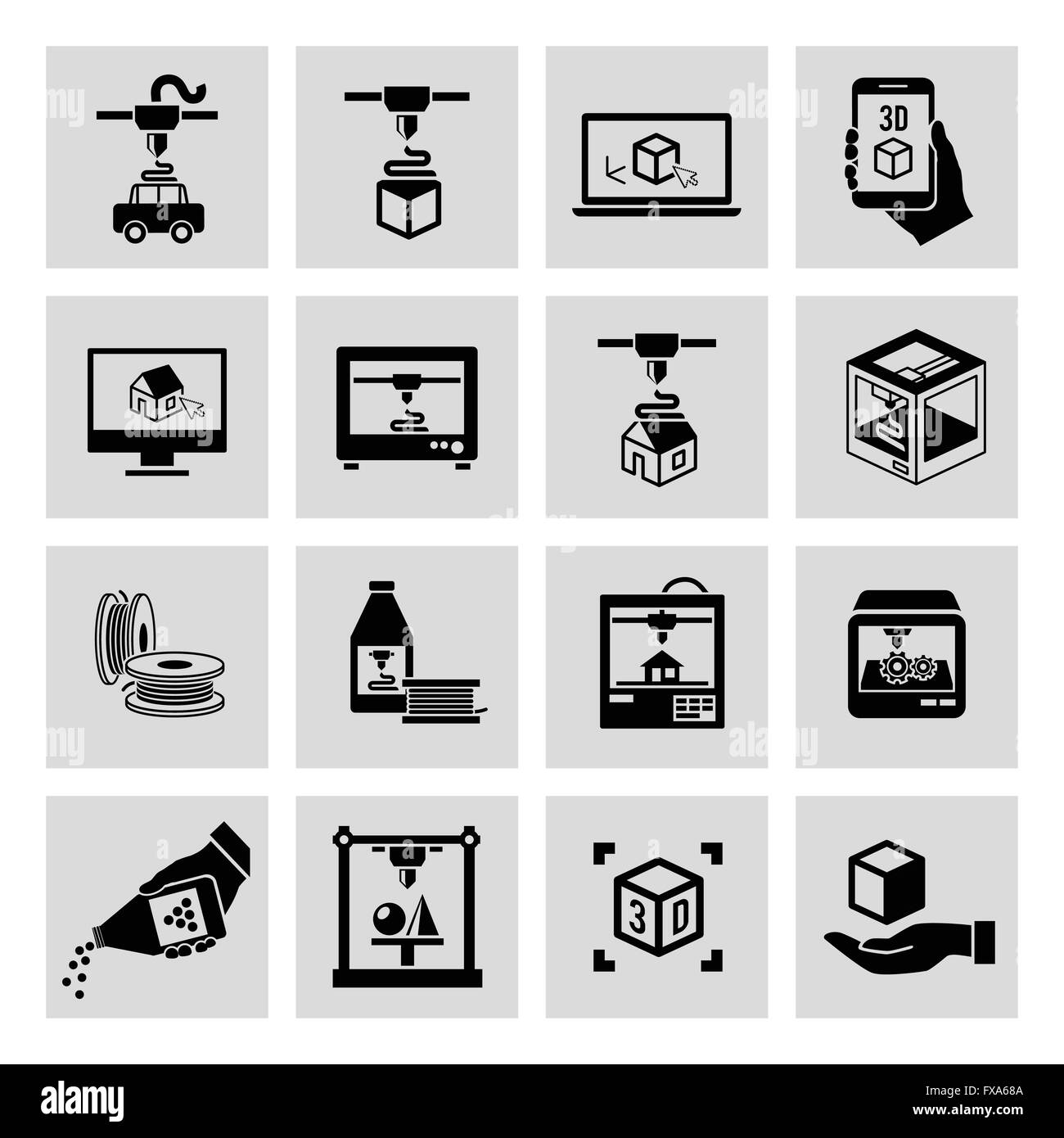 Printer 3d icons set Stock Vector Image & Art - Alamy