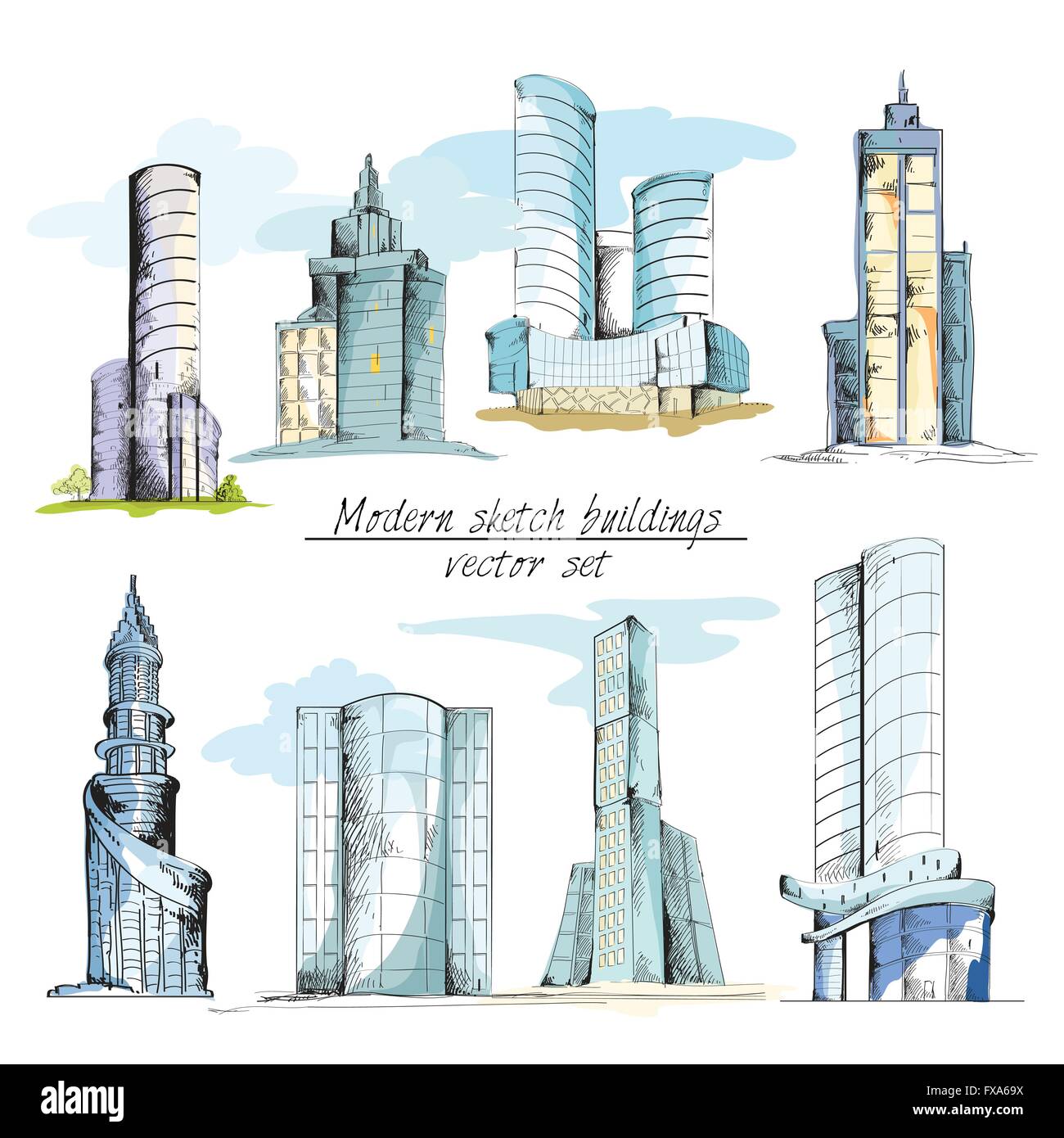 Modern sketch buildings colored Stock Vector Image & Art - Alamy