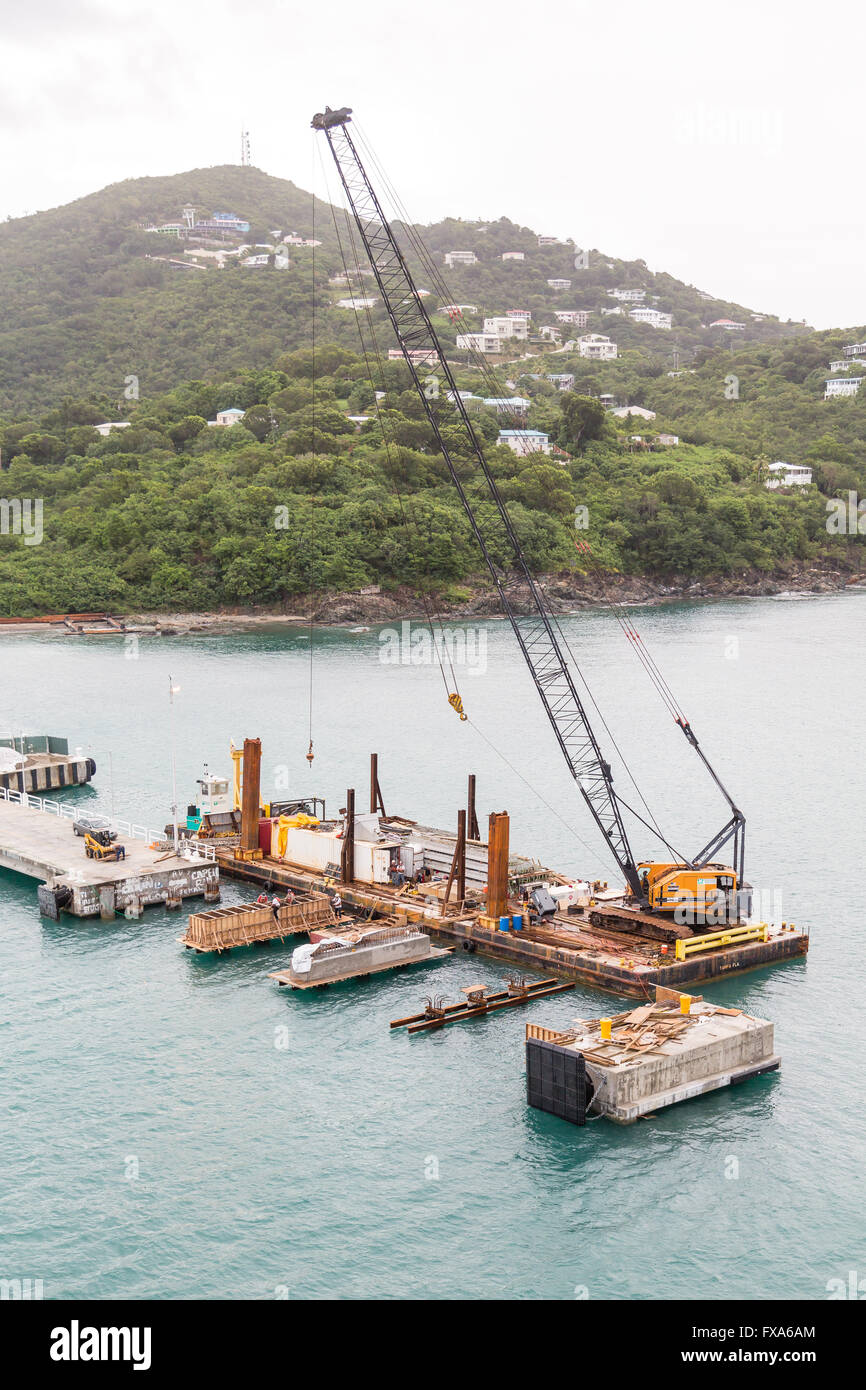 A new pier under construction in the harbor of St Thomas in the ...