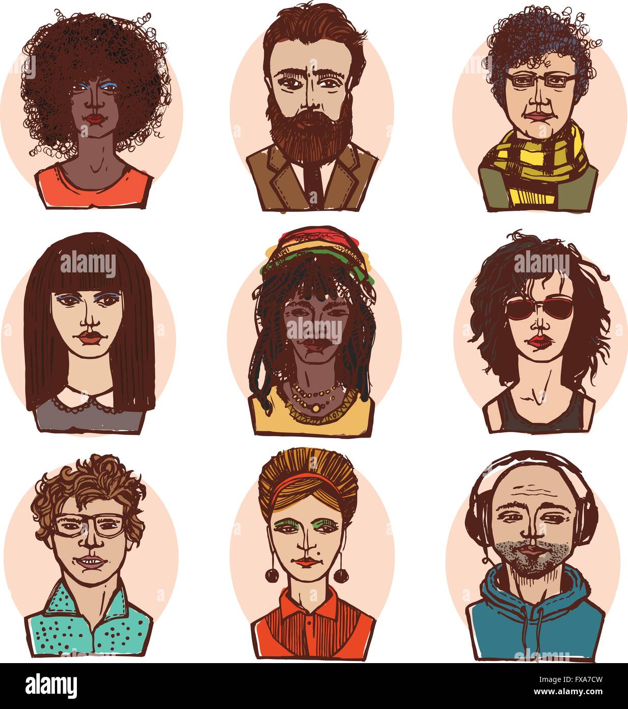 Sketch people portraits colored set Stock Vector Image & Art - Alamy