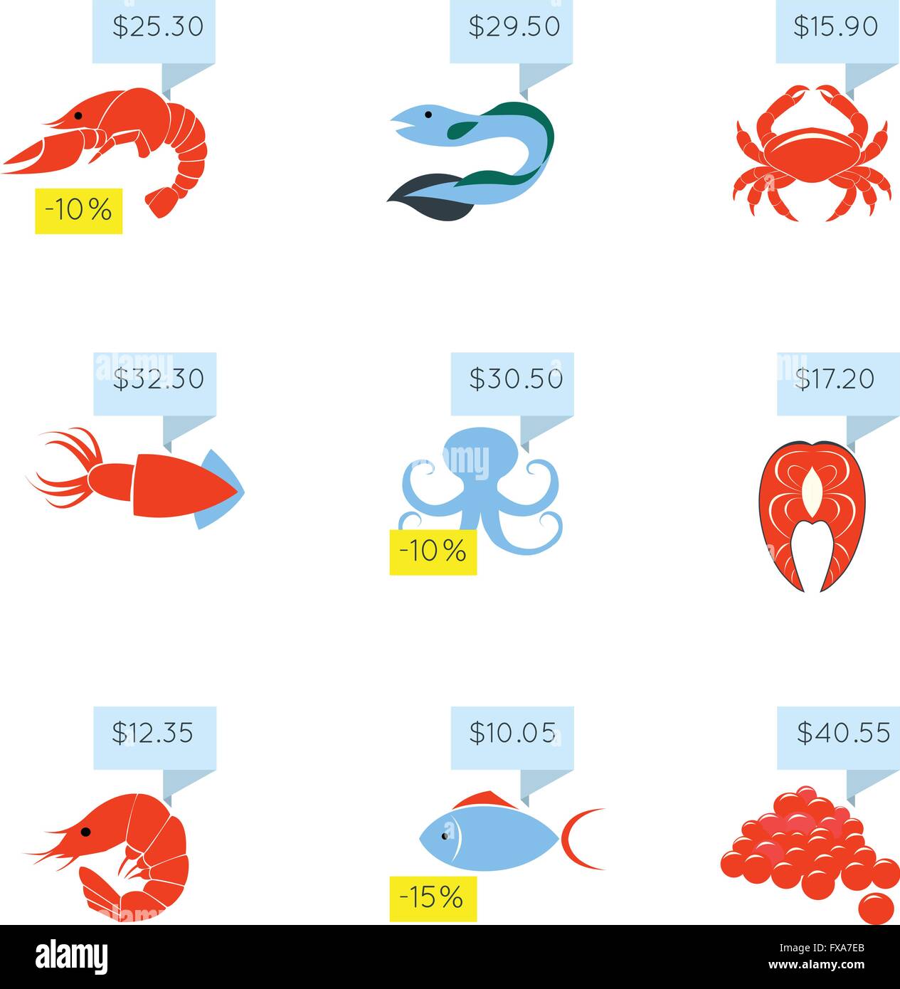 Seafood price icons set Stock Vector Image & Art - Alamy