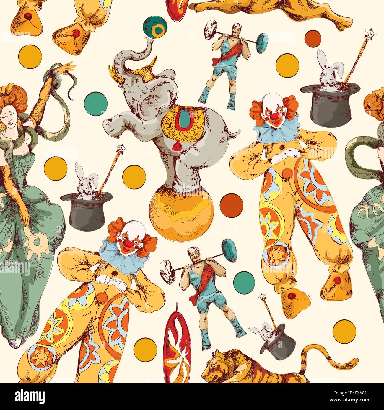 Circus doodle sketch color seamless pattern Stock Vector Image & Art ...