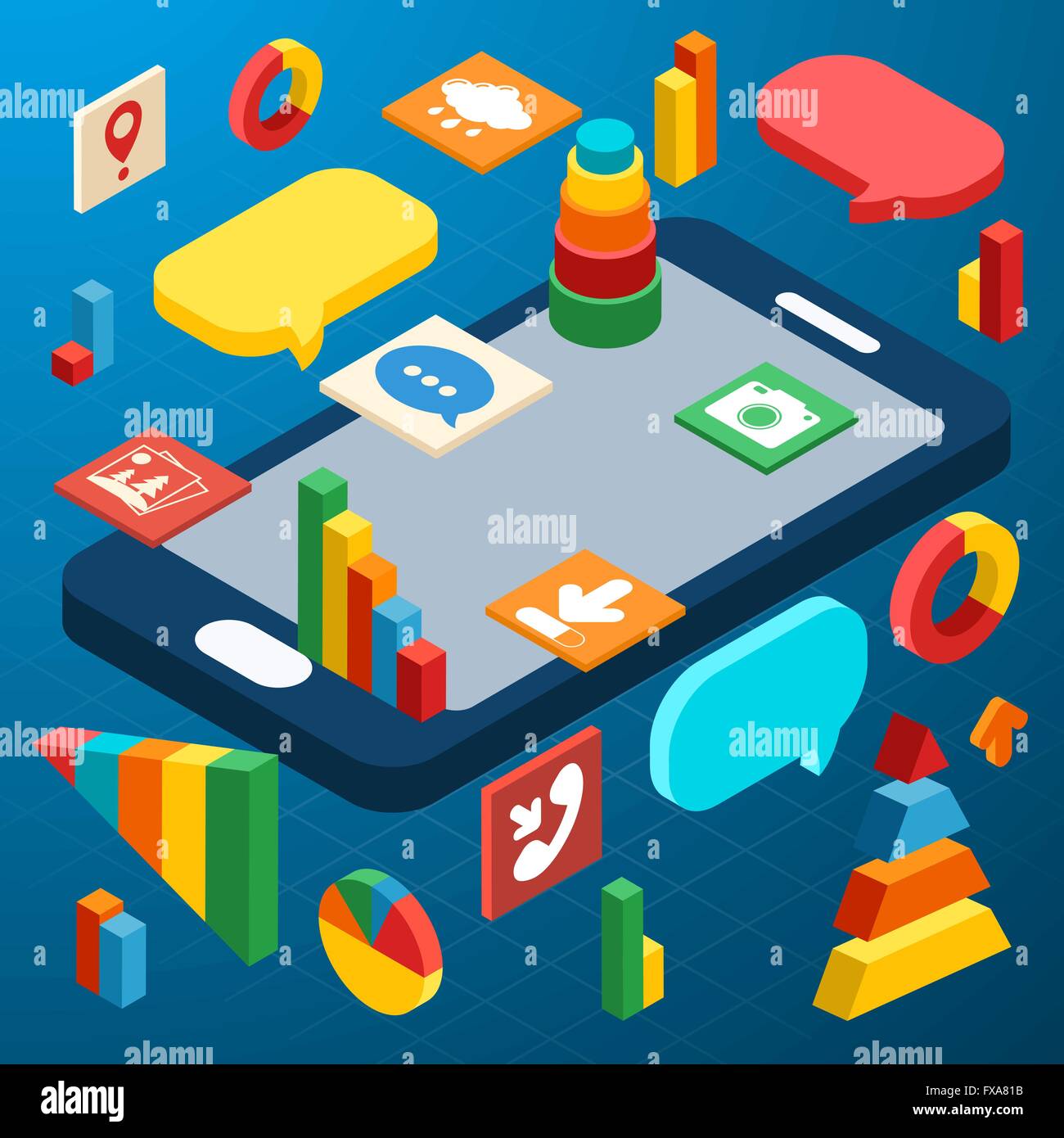 Isometric smartphone infographic Stock Vector Image & Art - Alamy