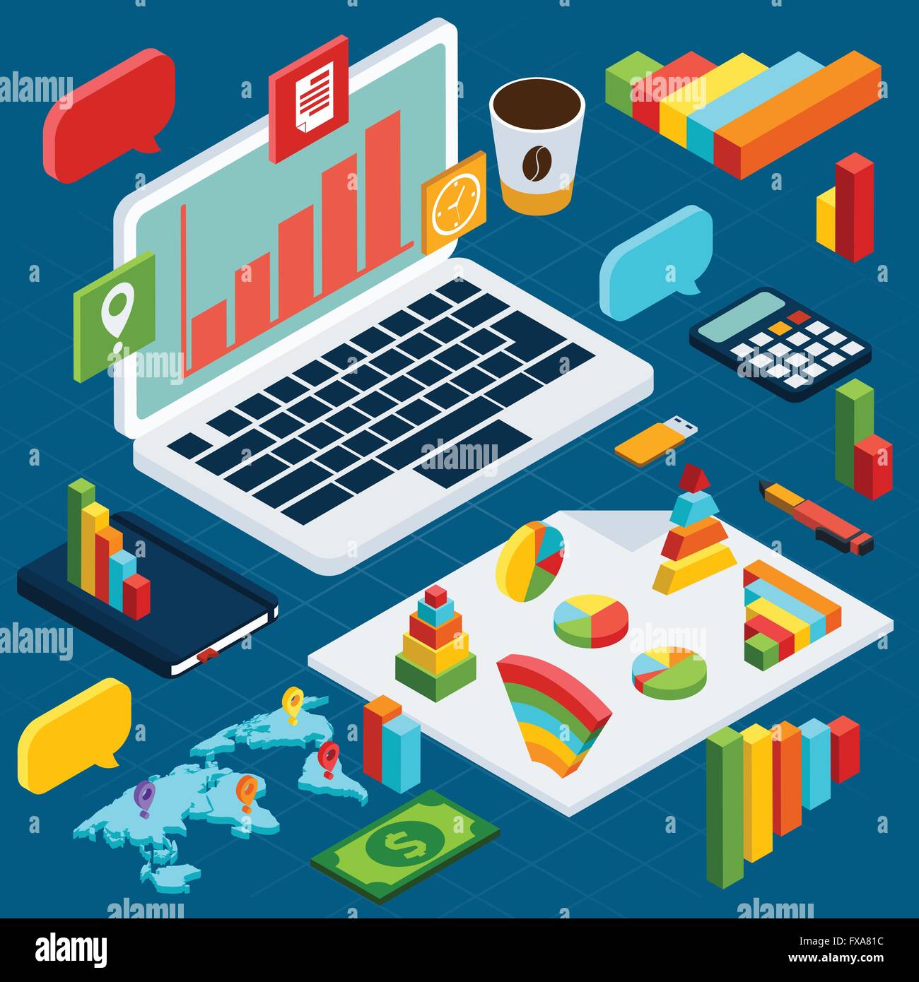 Isometric infographic 3d statistics graphs and growth charts hi-res ...