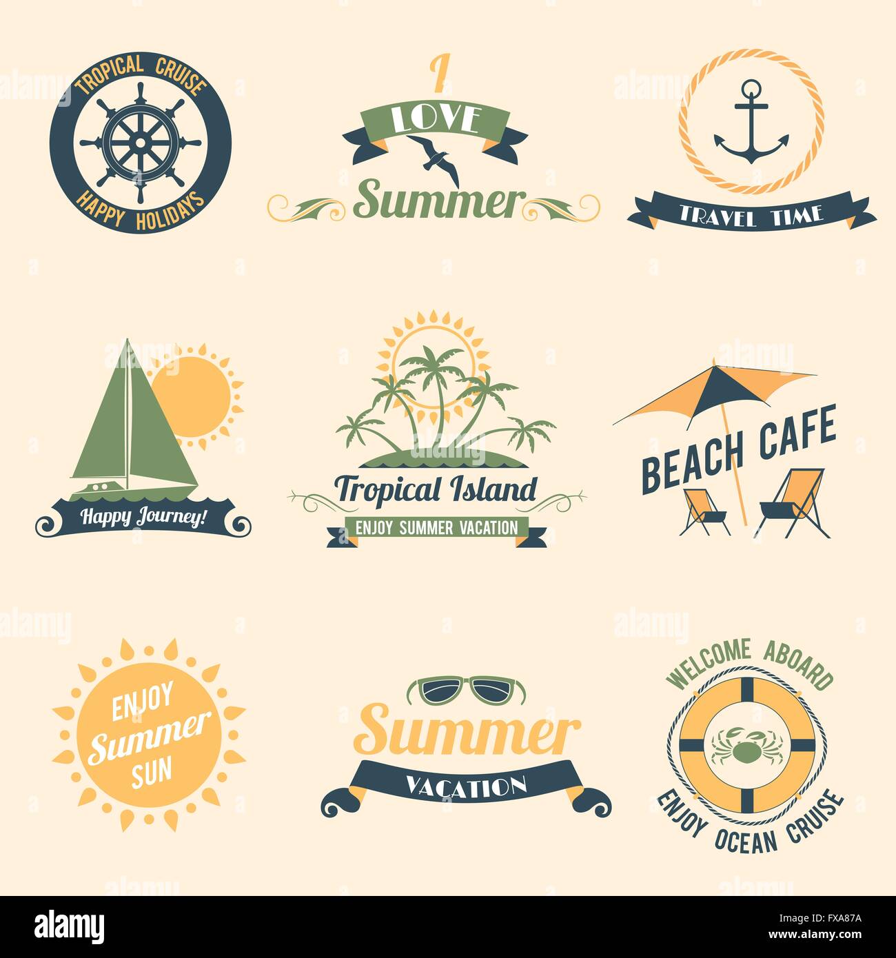 Summer sea retro labels Stock Vector Image & Art - Alamy
