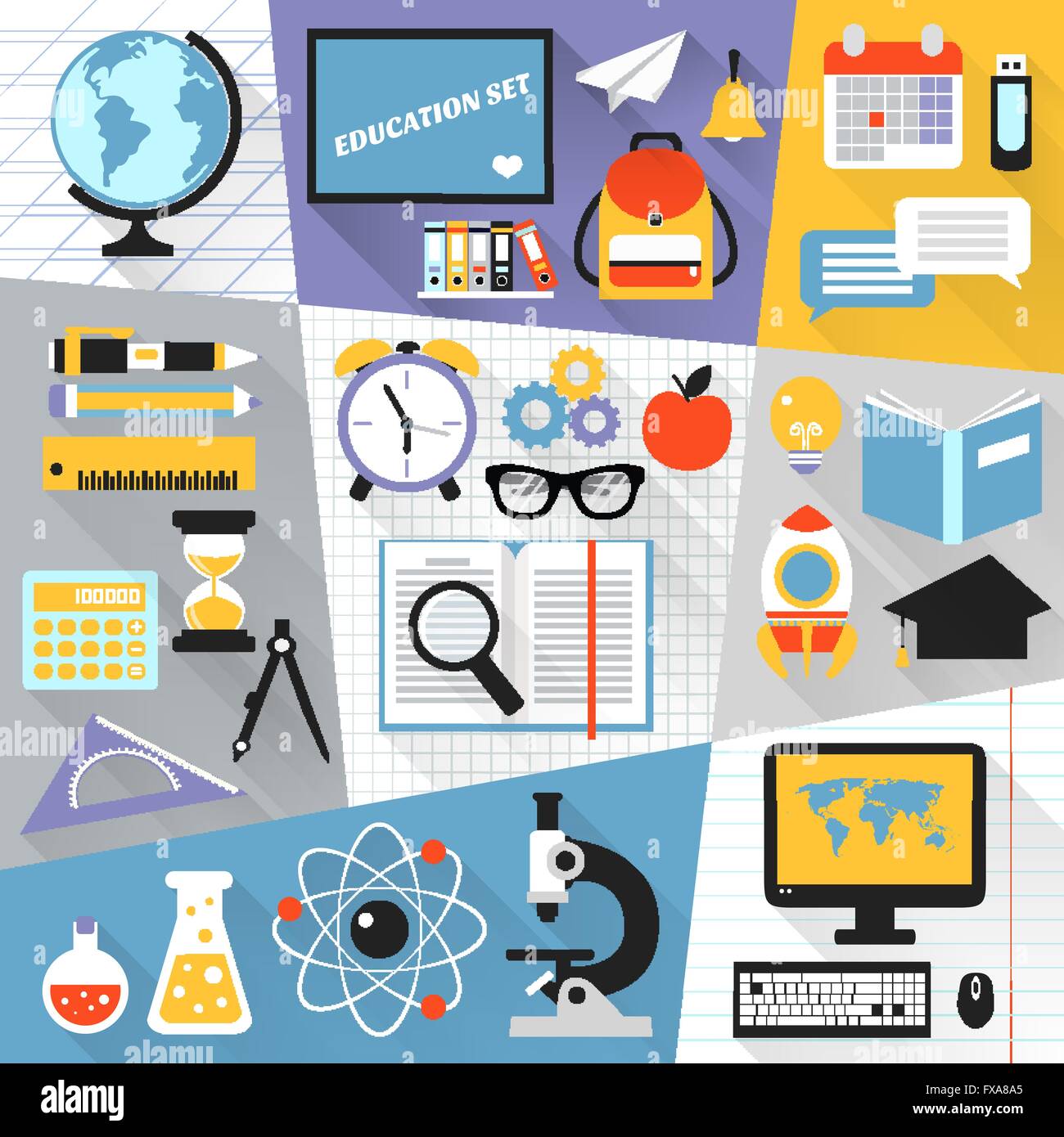 Education flat set Stock Vector Image & Art - Alamy