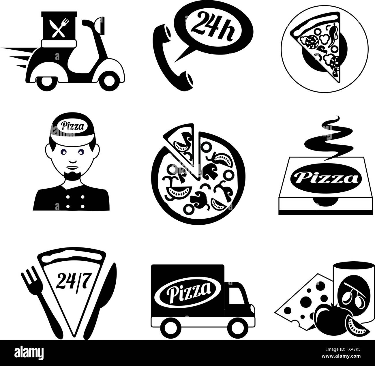 Pizza icons set black and white Stock Vector Image & Art - Alamy
