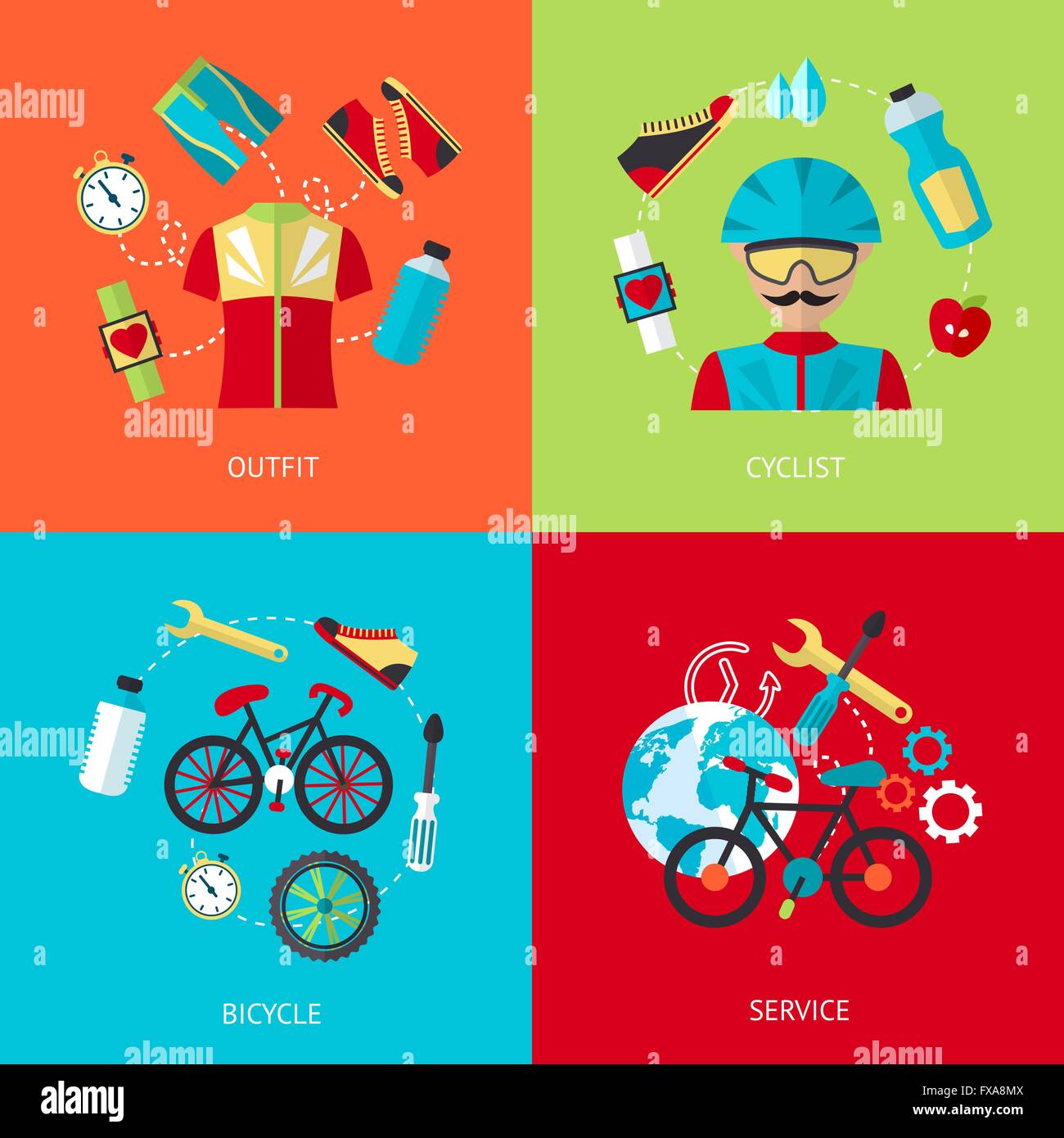 Bicycle icons flat set Stock Vector Image & Art - Alamy