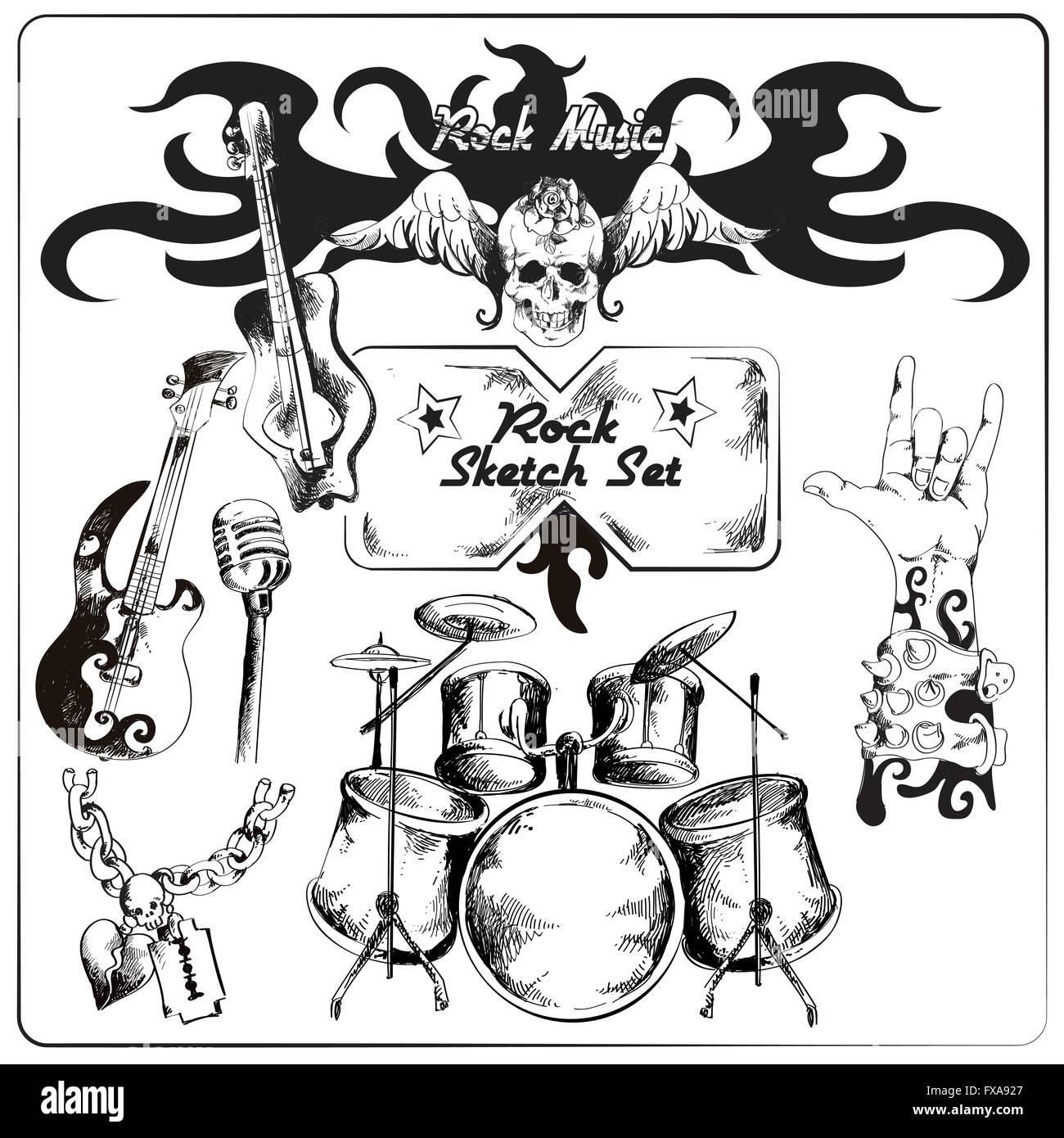 Rock music sketch set Stock Vector Image & Art - Alamy