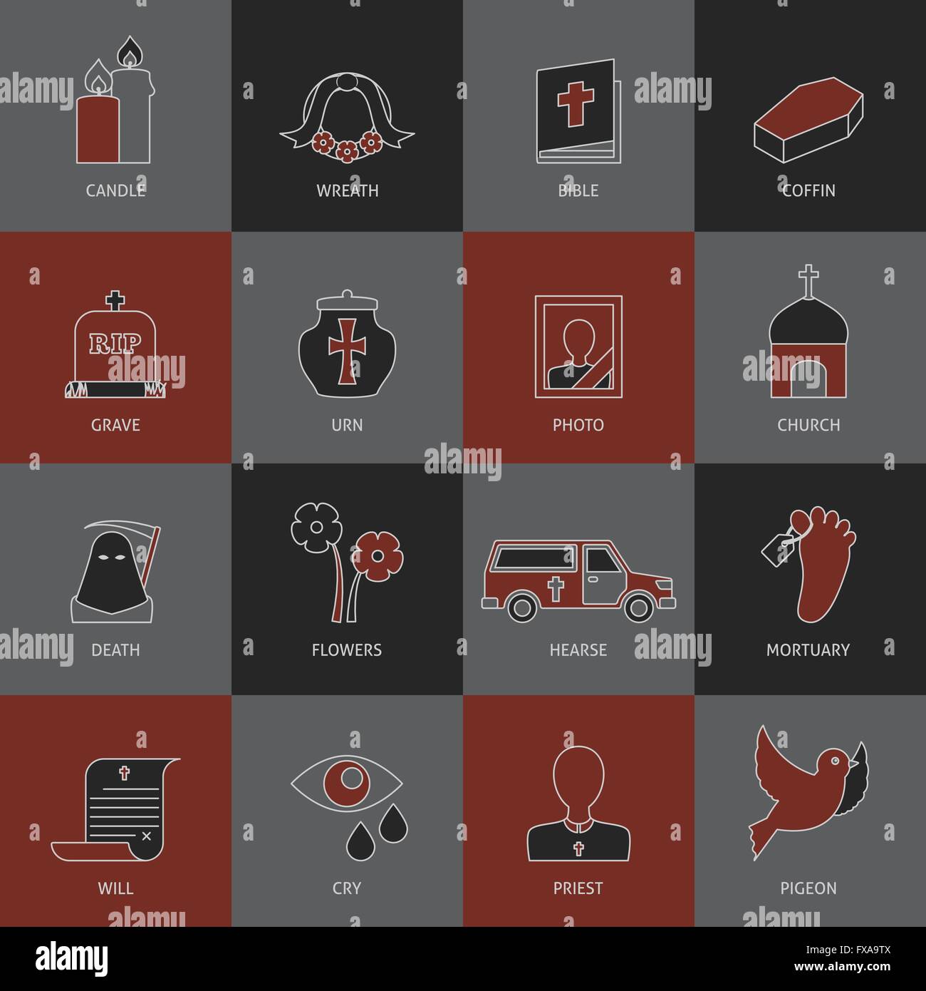 Funeral icons set Stock Vector Image & Art - Alamy