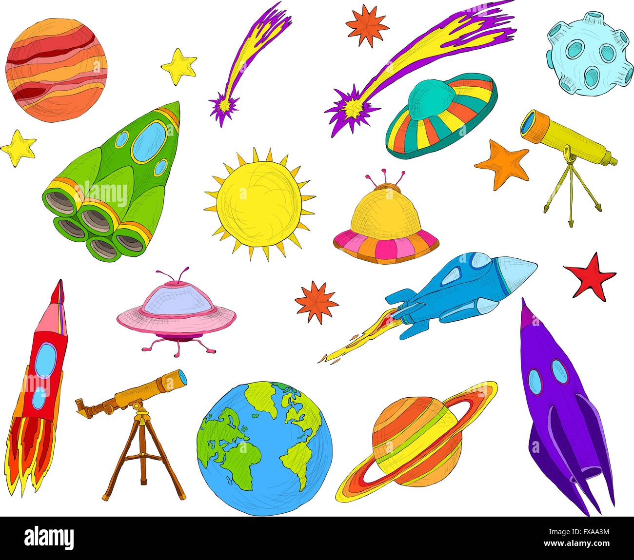 Space objects sketch set colored Stock Vector Image & Art - Alamy