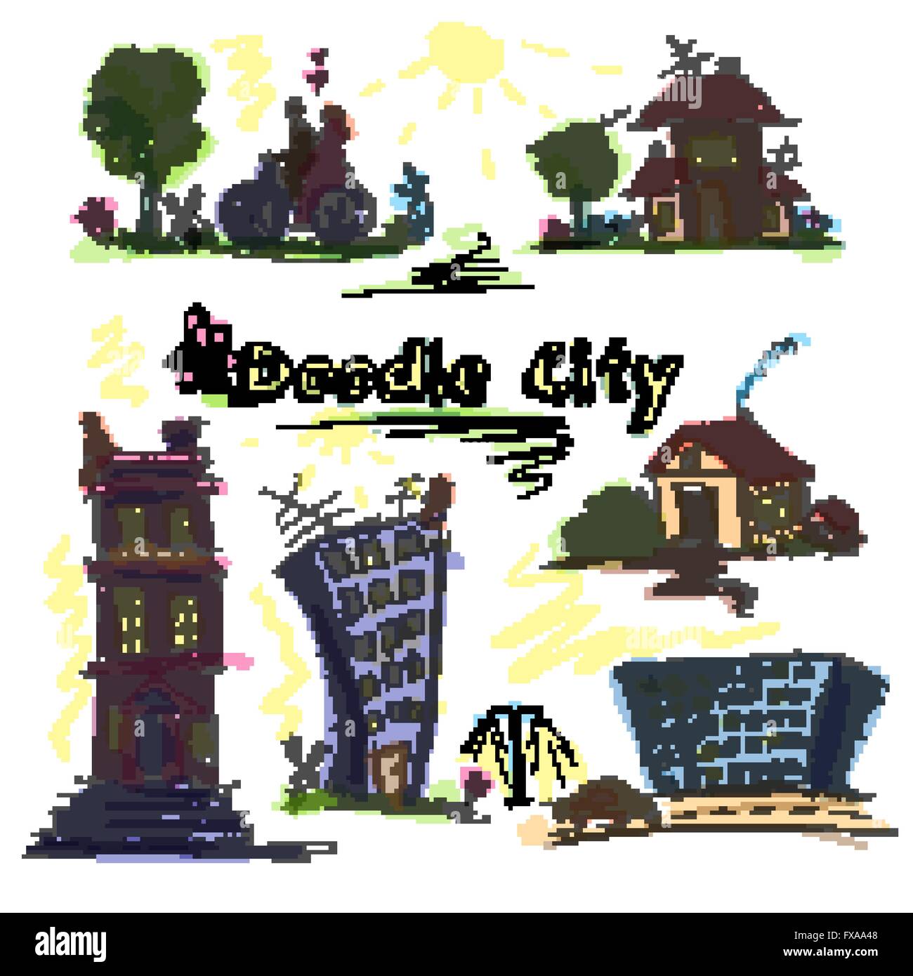 City doodle set colored Stock Vector Image & Art - Alamy