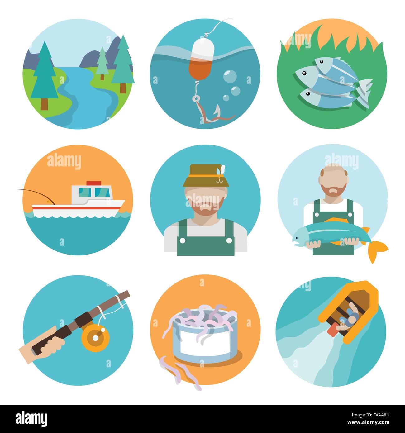 Set of fishing flat icons Stock Vector Image & Art - Alamy