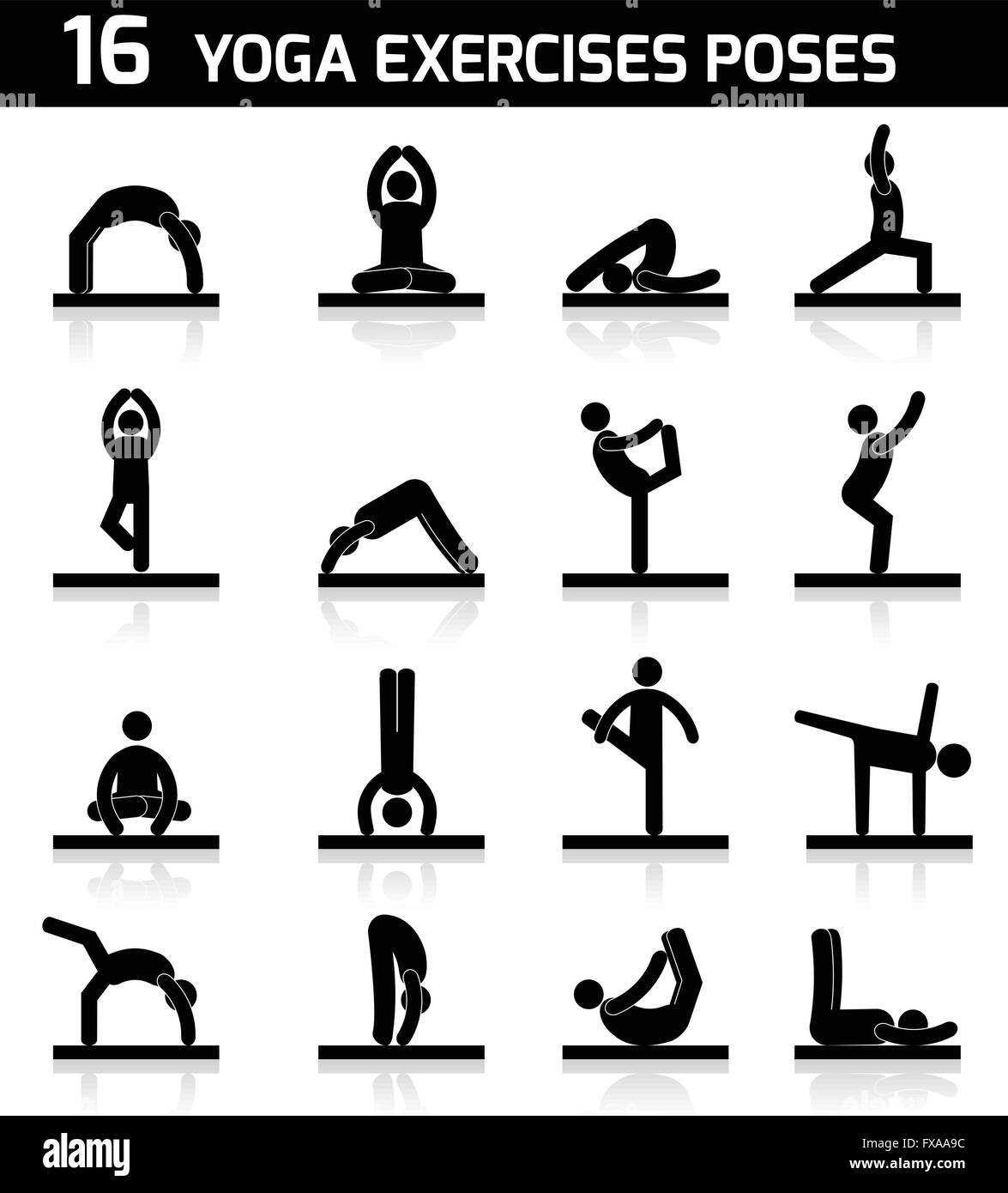 Yoga exercises icons black Stock Vector Image & Art - Alamy