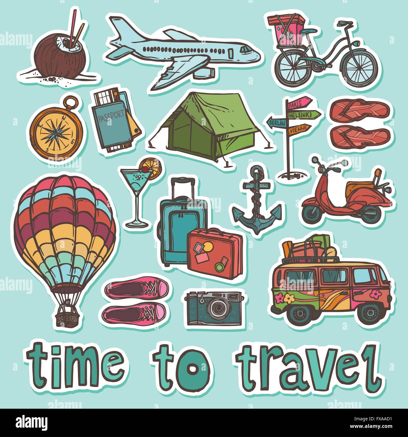Travel sketch stickers set Stock Vector Image & Art - Alamy