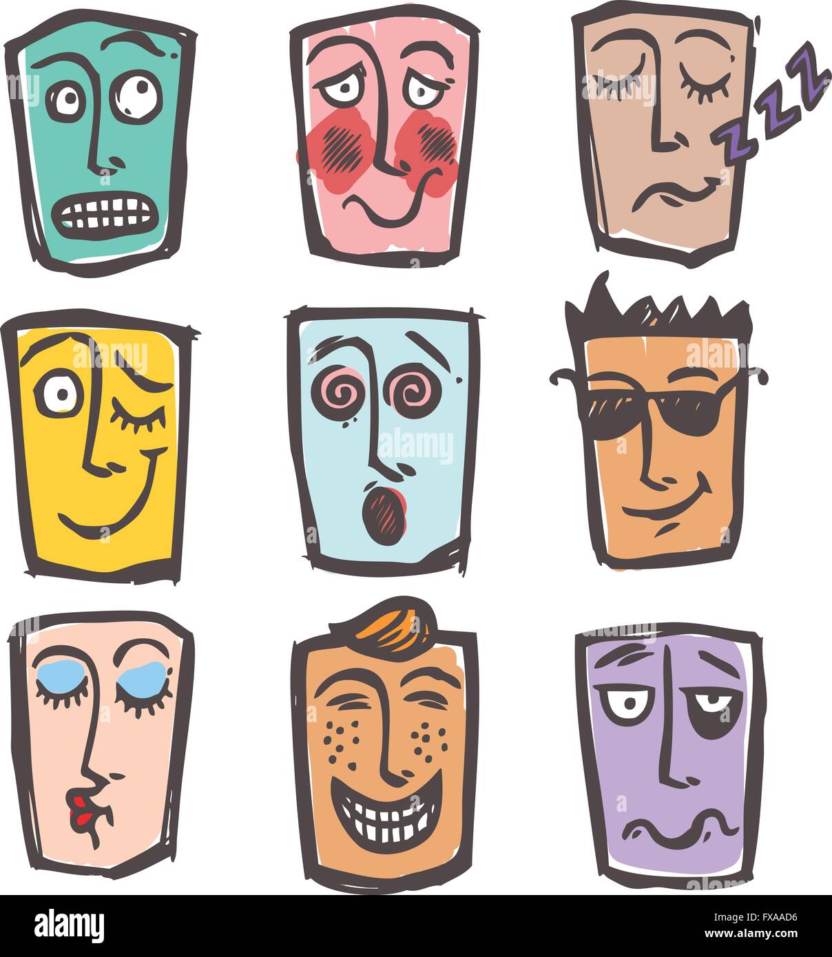 Sketch emoticons colored set Stock Vector Image & Art - Alamy