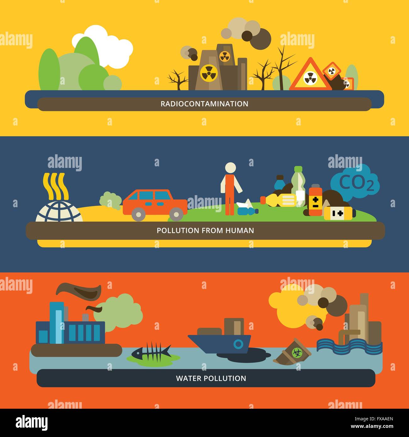 Pollution Flat Banners Stock Vector Image & Art - Alamy