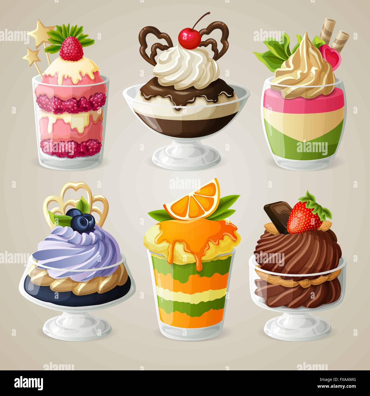 Sweets ice cream mousse dessert set Stock Vector Image & Art - Alamy