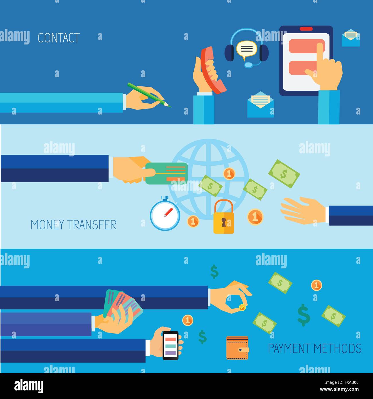 Hand holding objects flat banner Stock Vector Image & Art - Alamy