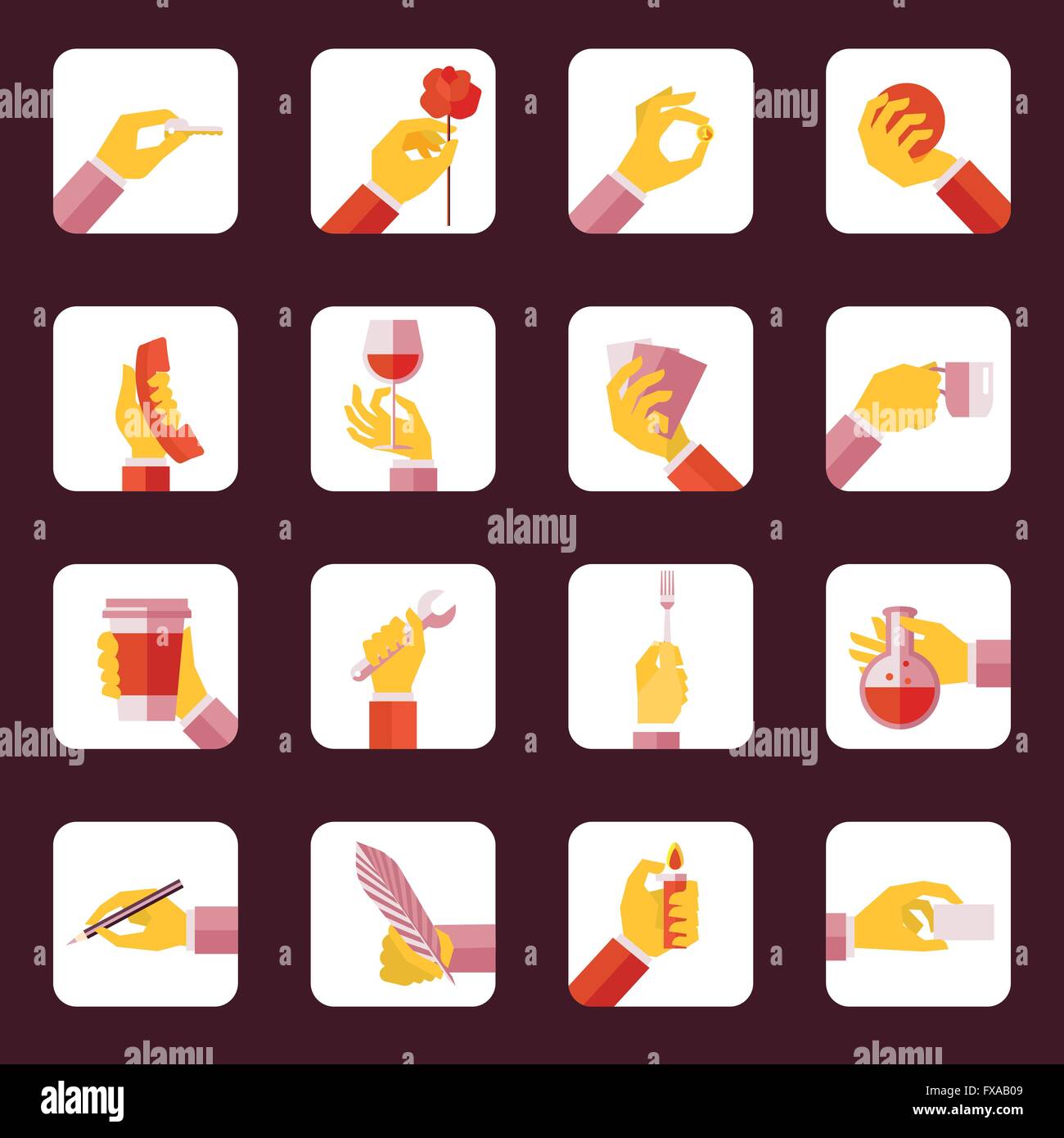 Hand holding objects flat set Stock Vector Image & Art - Alamy
