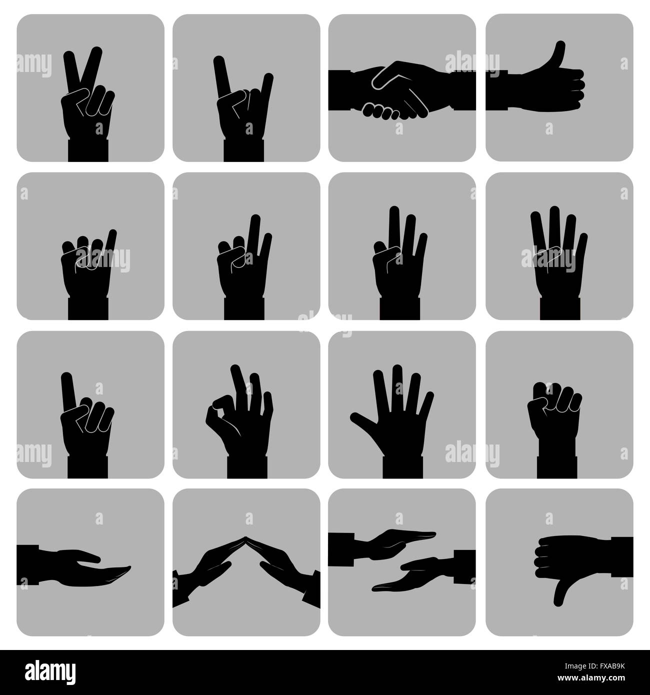 Sign language hands set Black and White Stock Photos & Images - Alamy