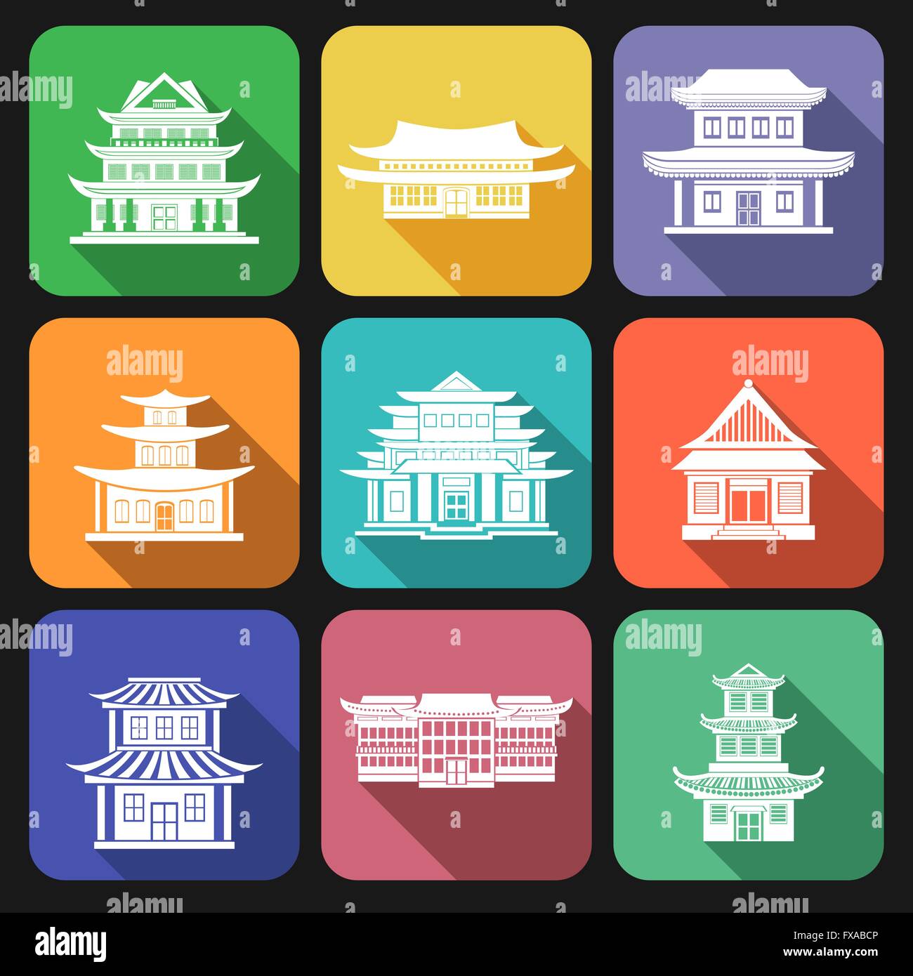 Chinese house icons flat Stock Vector Image & Art - Alamy
