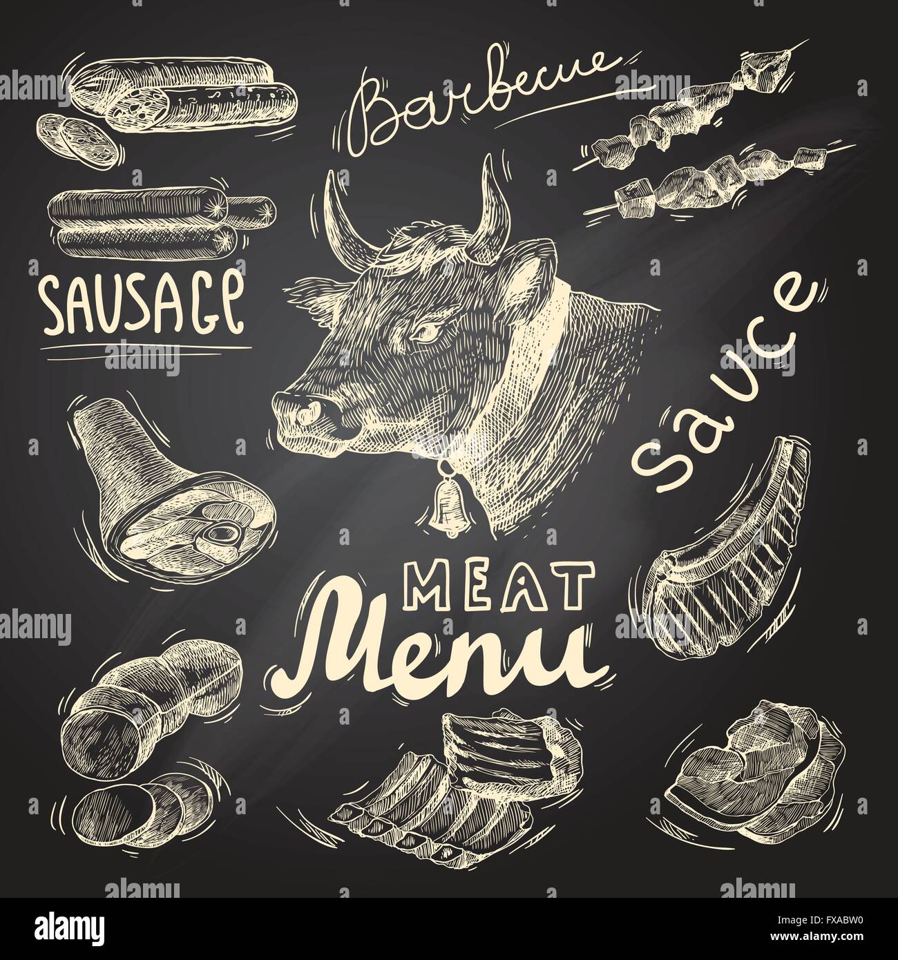 Meat chalkboard set Stock Vector Image & Art - Alamy