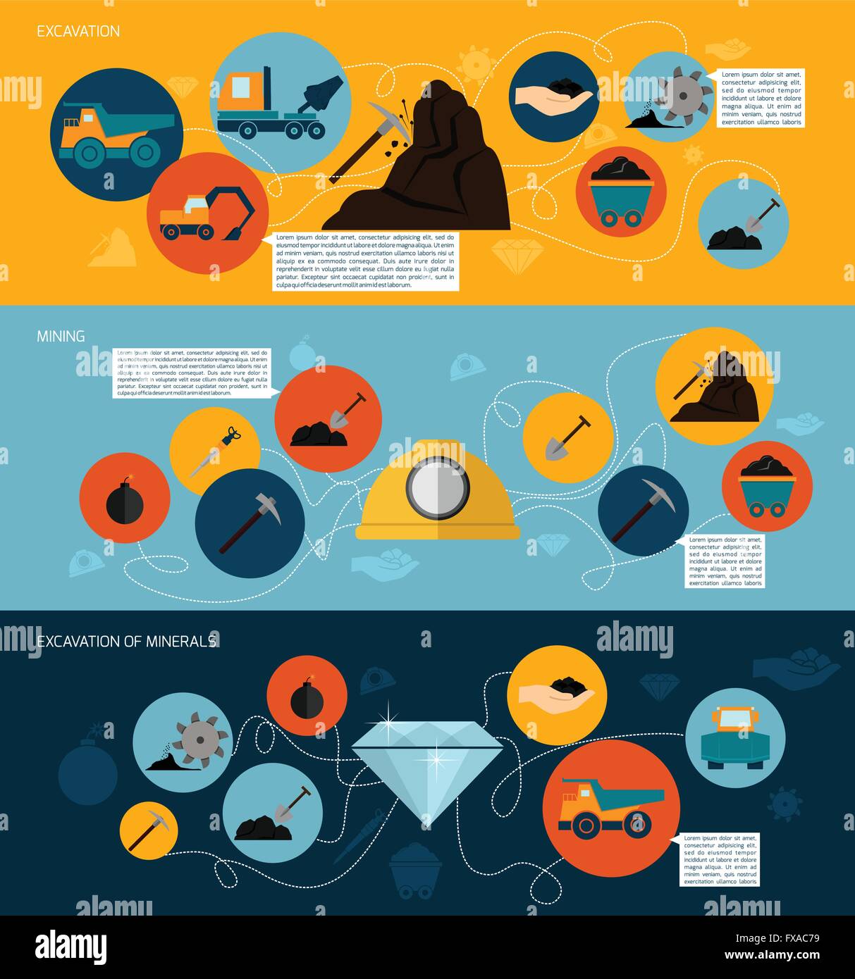Mining icons flat banner set Stock Vector Image & Art - Alamy