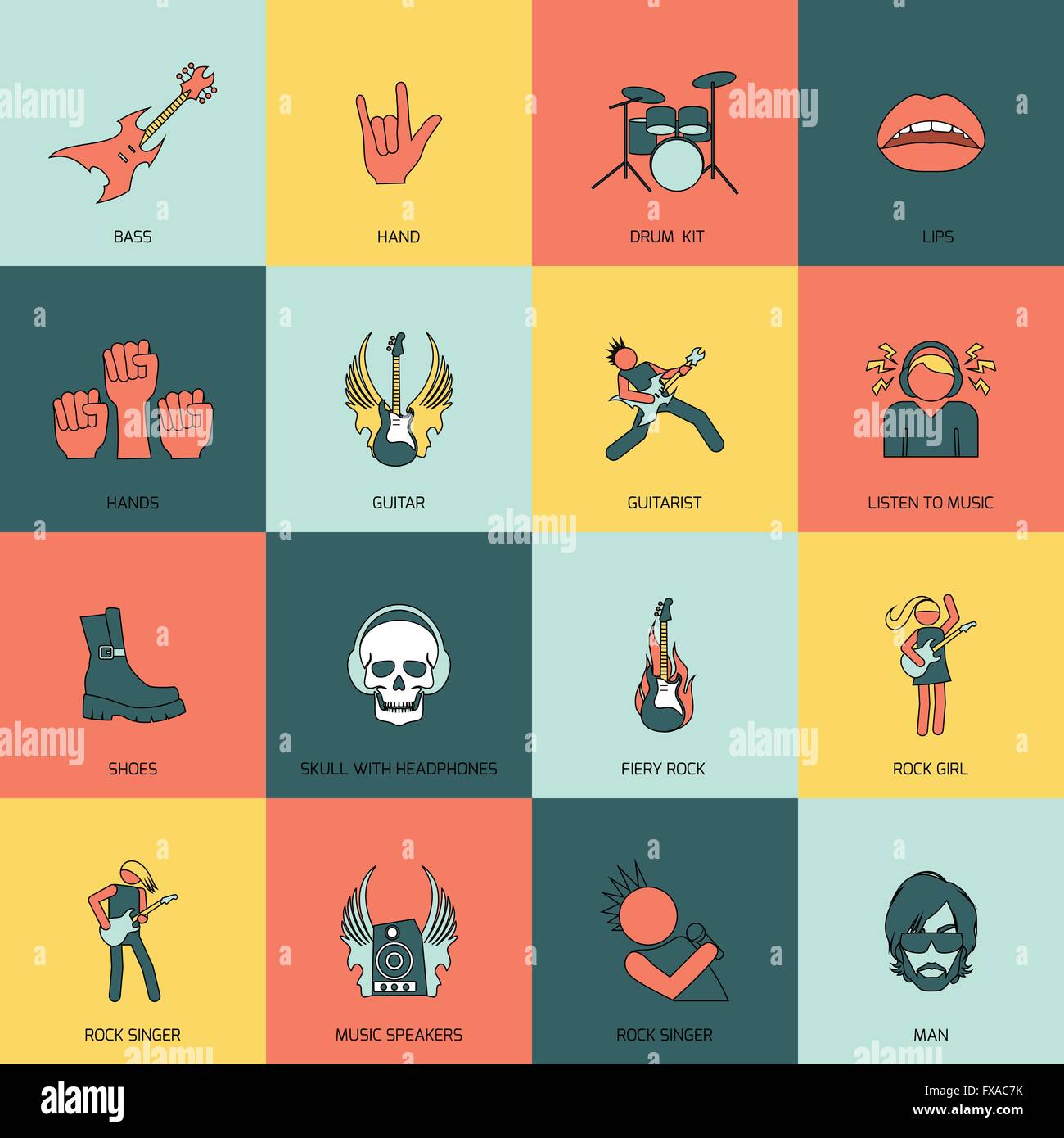 Rock Music Icons Flat Line Stock Vector Image & Art - Alamy