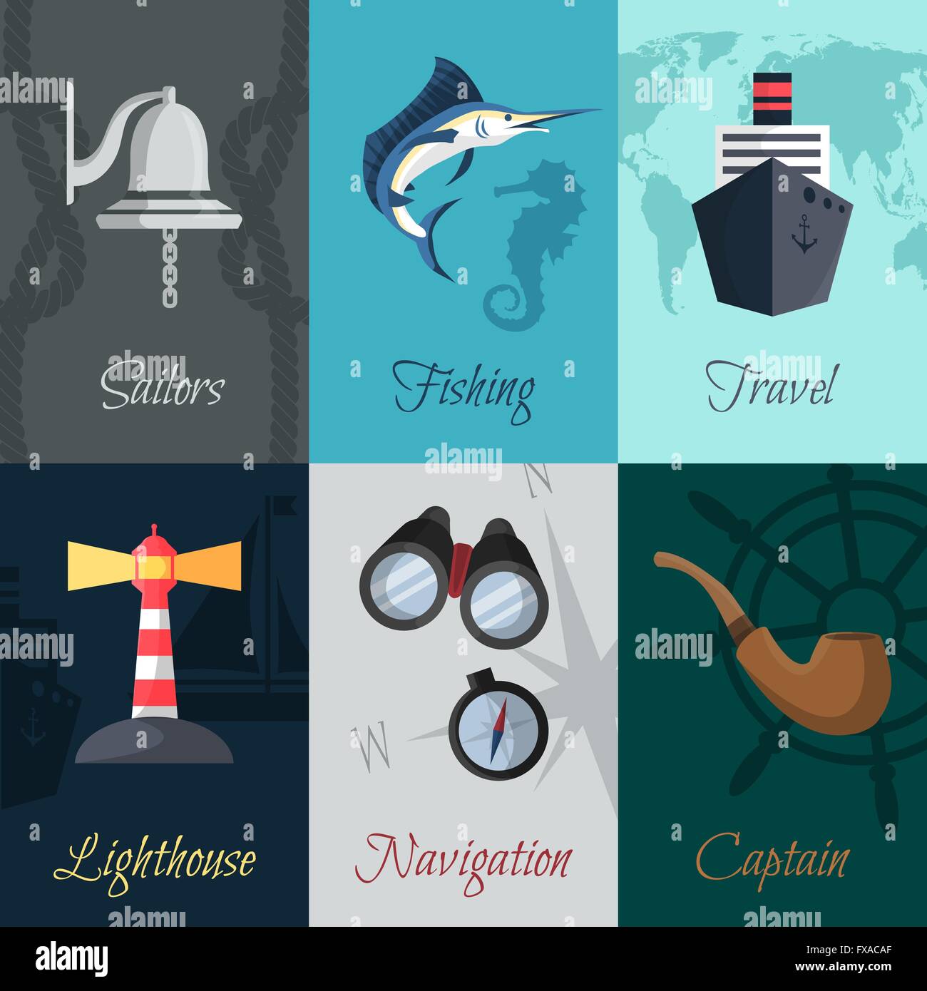 Nautical Mini Posters Set Stock Vector Image And Art Alamy