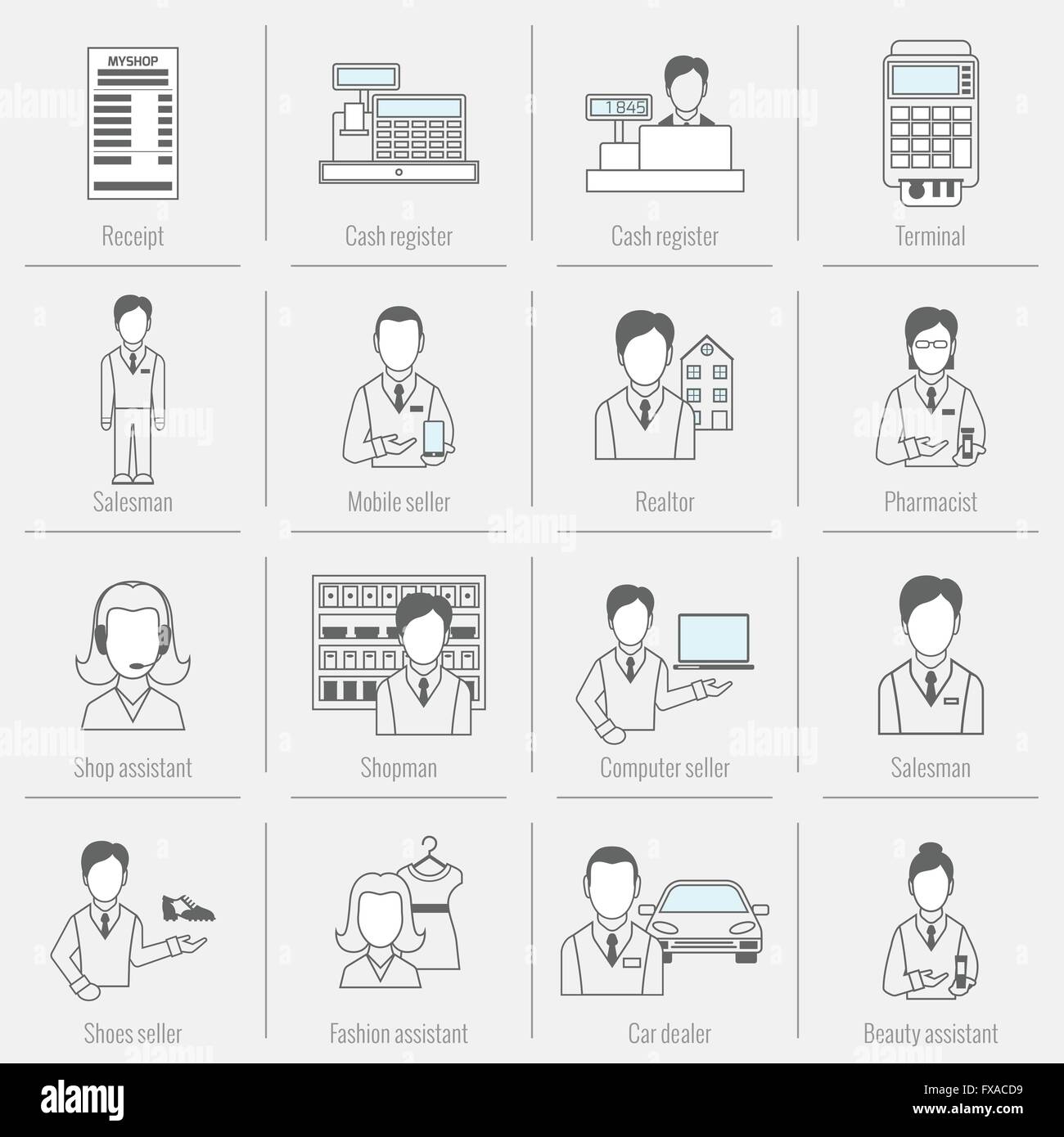 Set icons salesman flat line Stock Vector Image & Art - Alamy
