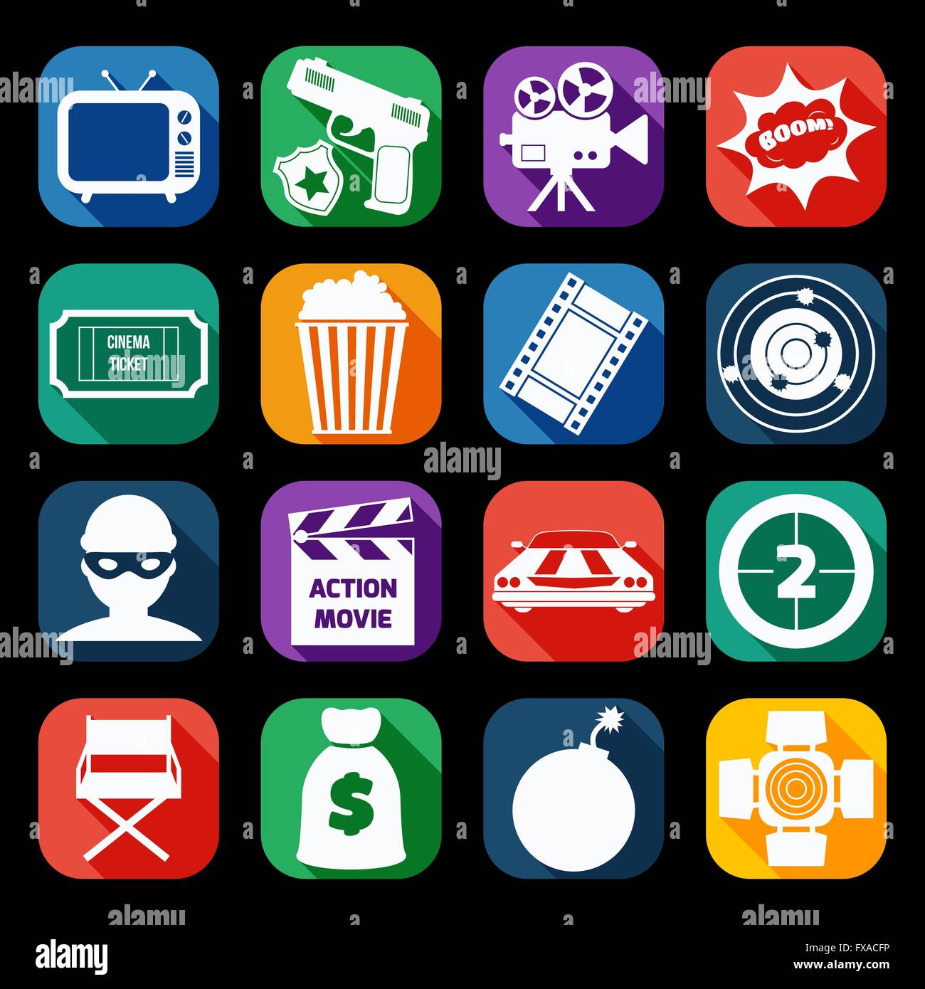Action Movie Icons Set Stock Vector Image & Art - Alamy