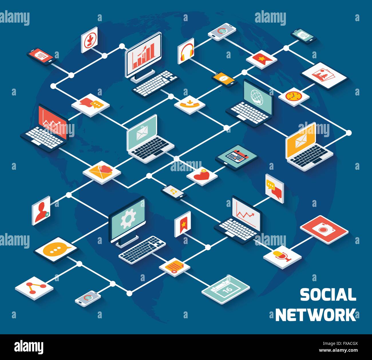 Social network isometric Stock Vector Image & Art - Alamy