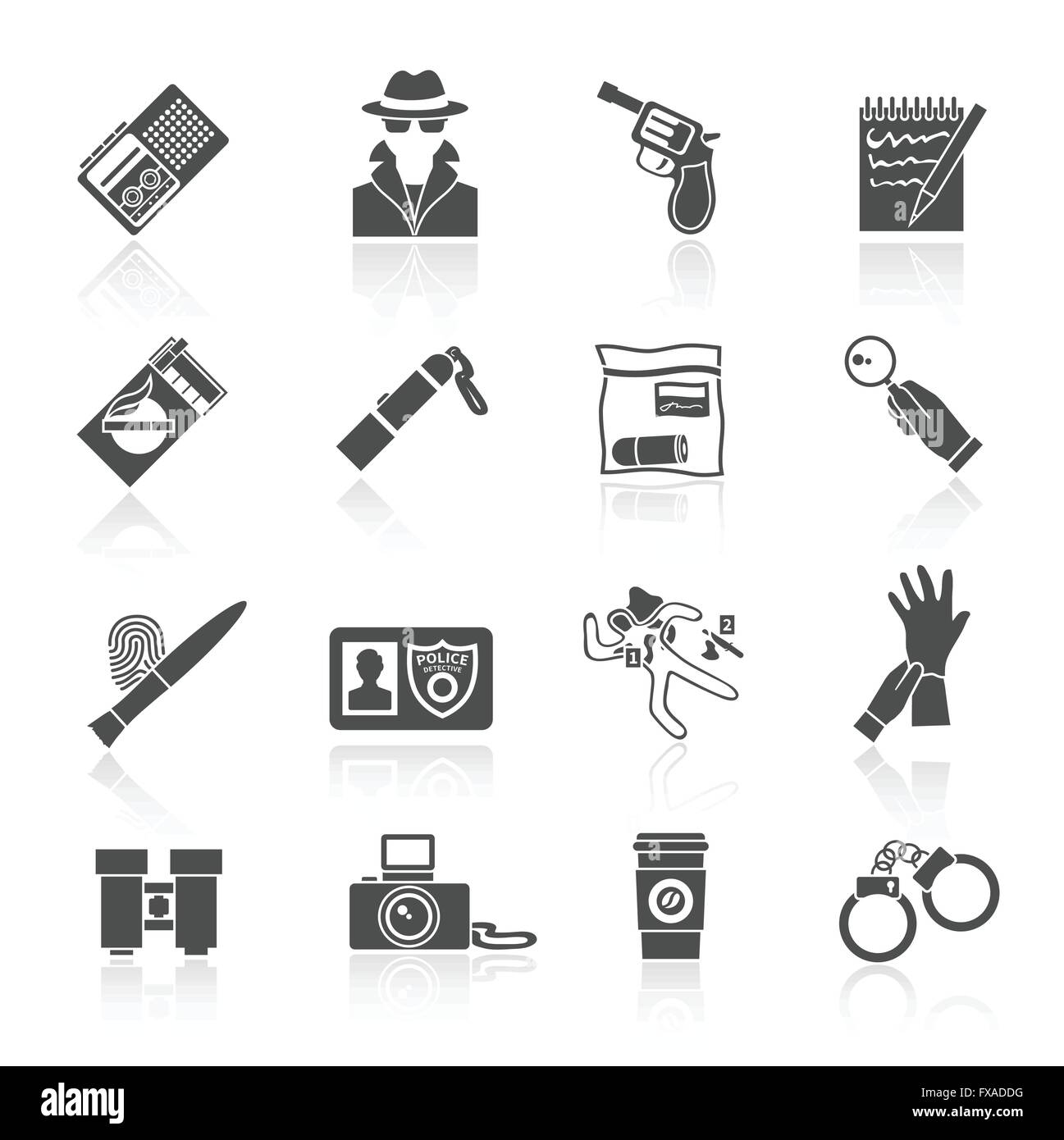 Detective icons set black Stock Vector Image & Art - Alamy