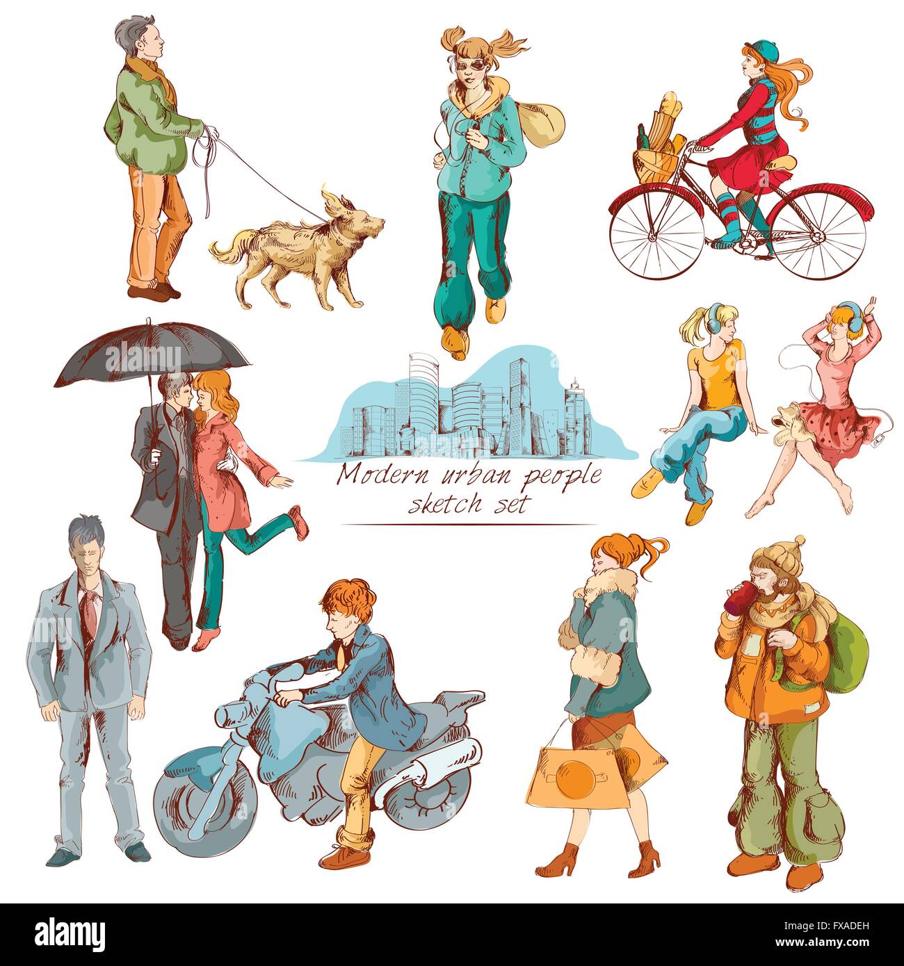 Urban people sketch colored Stock Vector Image & Art - Alamy