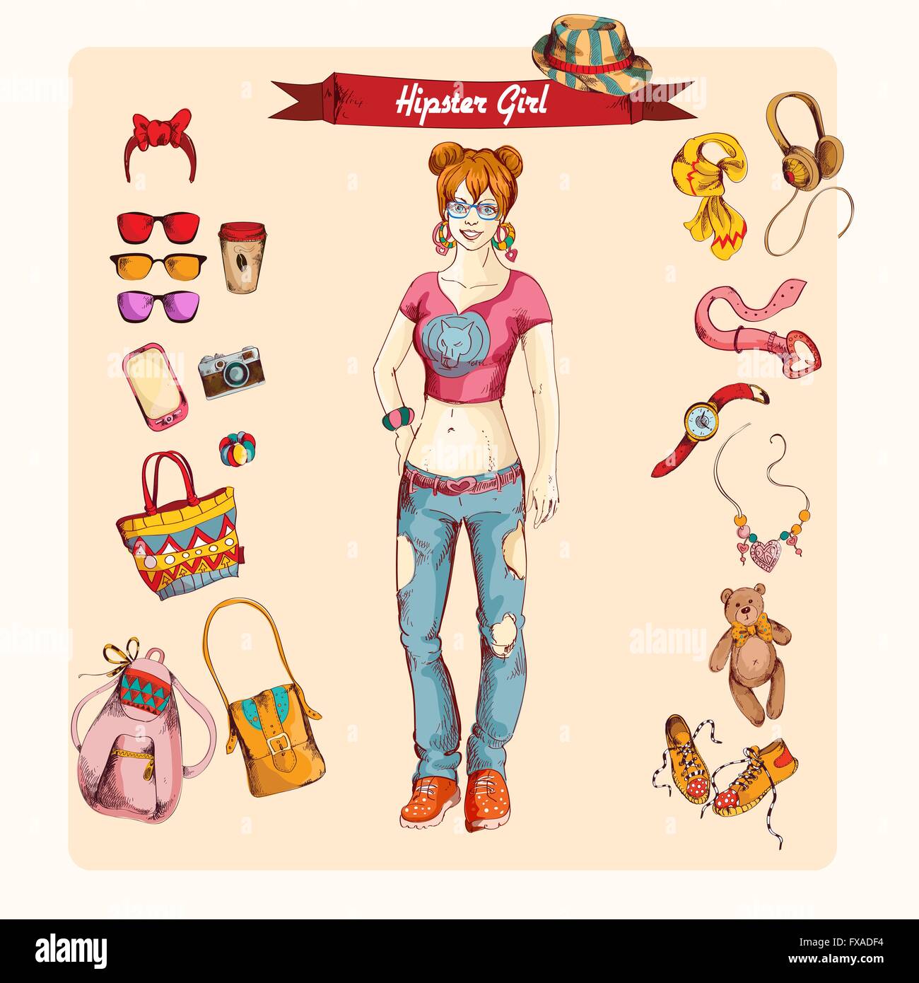 Hipster girl set Stock Vector Image & Art - Alamy