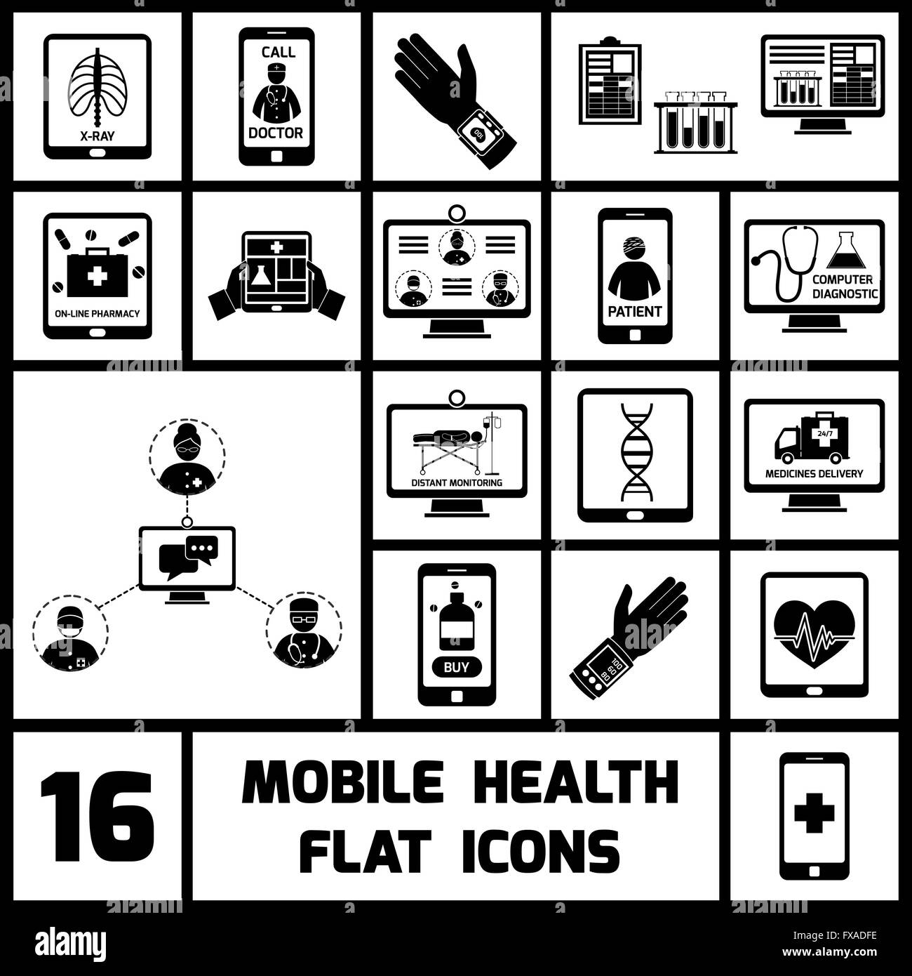 Mobile Health Icons Set Black Stock Vector Image & Art - Alamy
