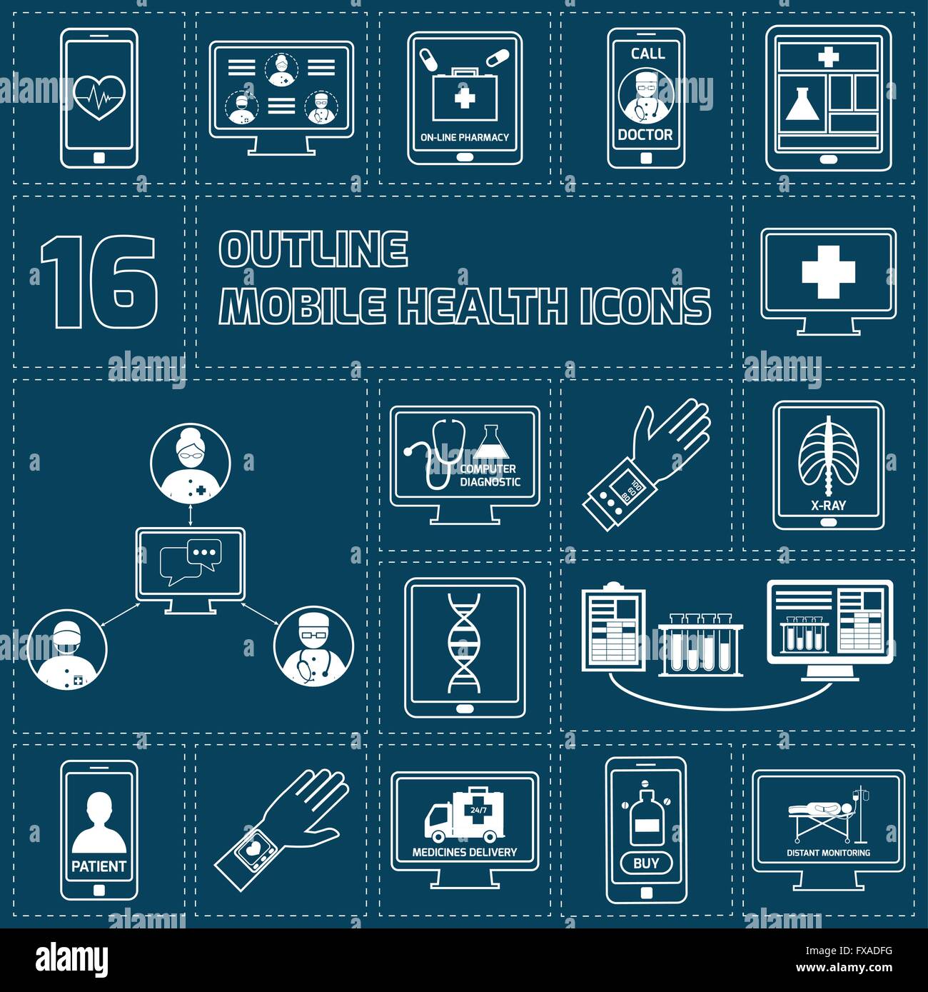 Mobile health icons set outline Stock Vector Image & Art - Alamy