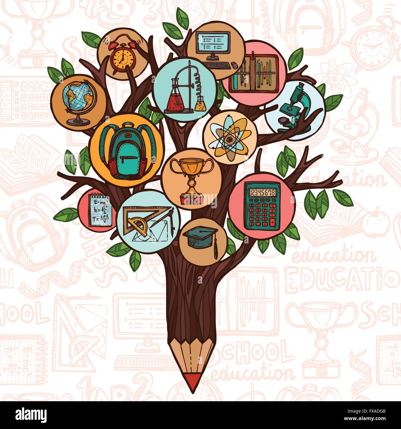 Education icons pencil tree hi-res stock photography and images - Alamy