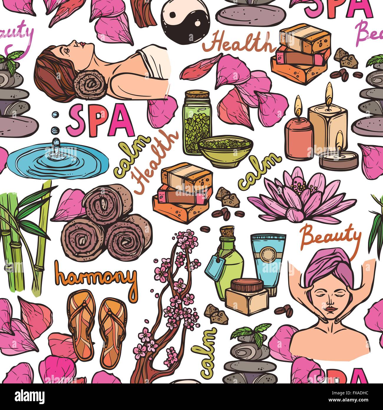 Spa sketch seamless pattern color Stock Vector Image & Art - Alamy