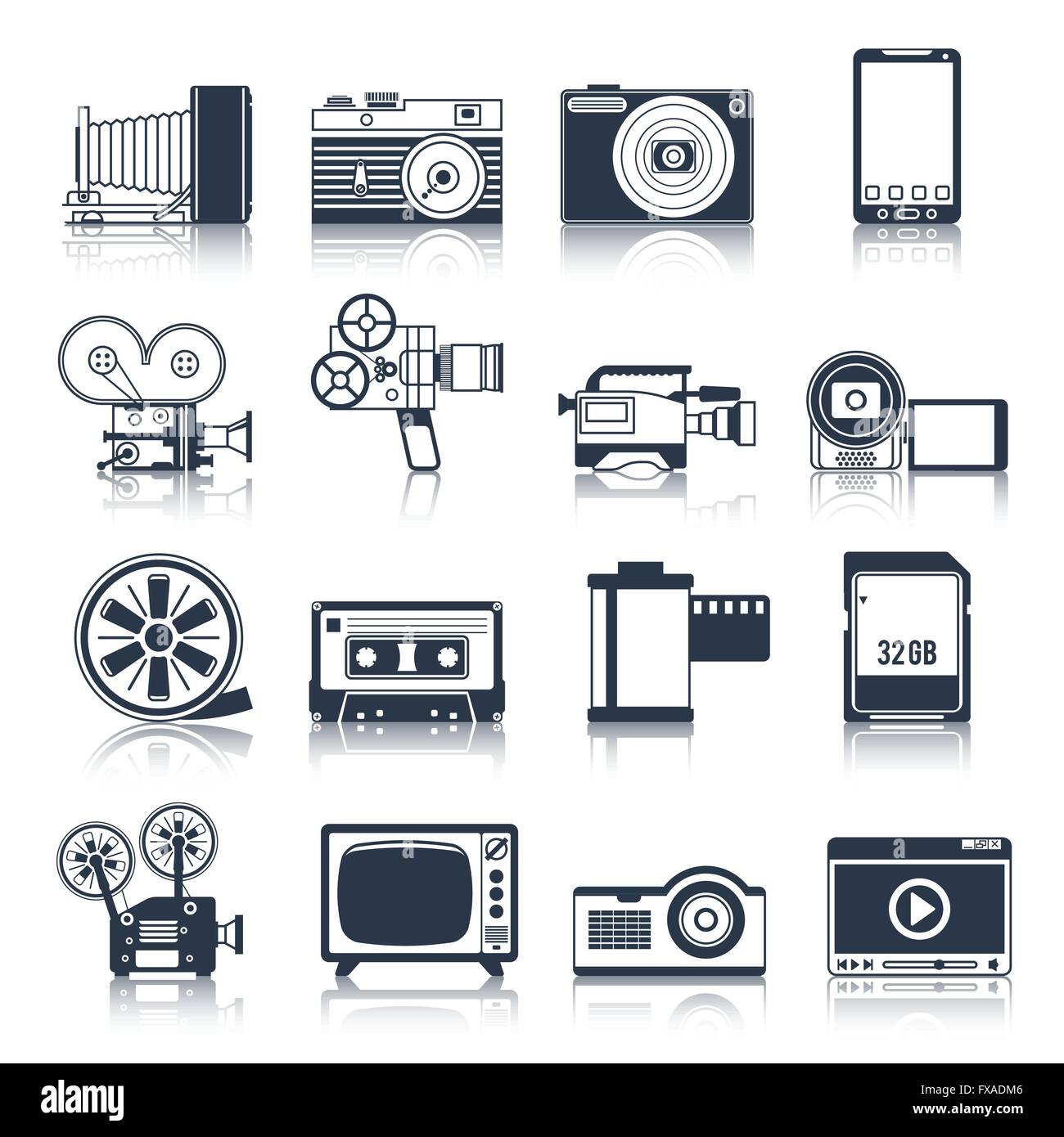 Photo video icons set black Stock Vector Image & Art - Alamy