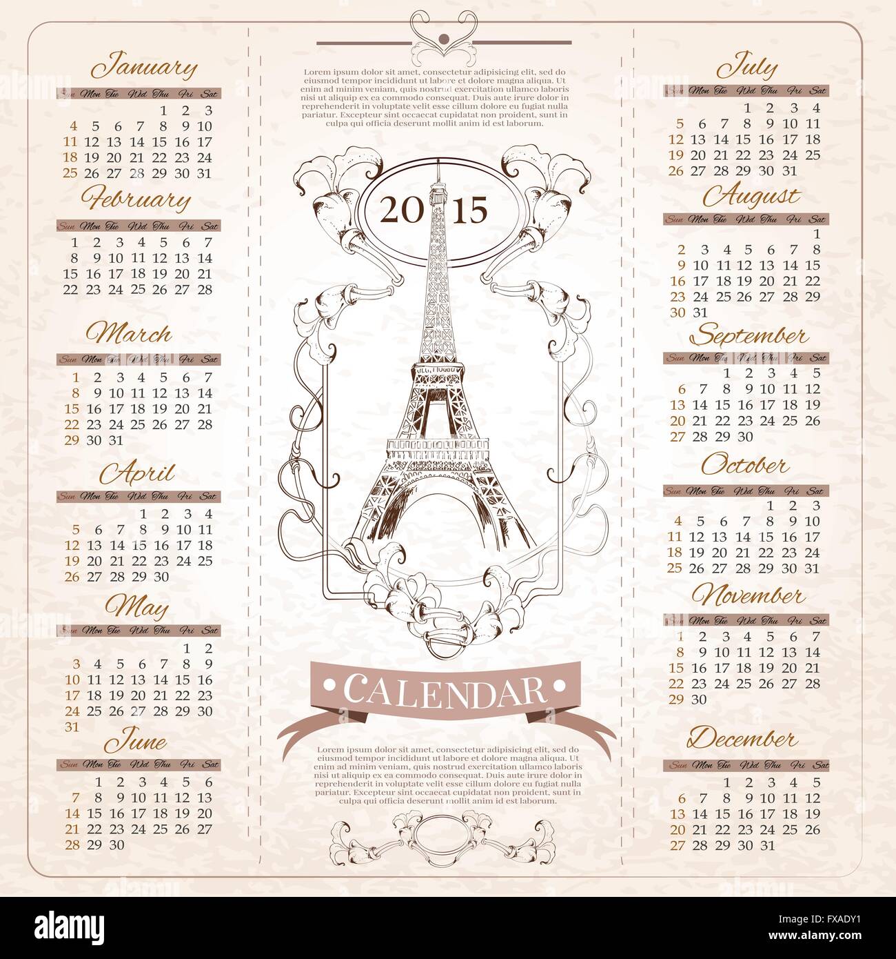 Retro Calendar for 2015 Stock Vector Image & Art - Alamy