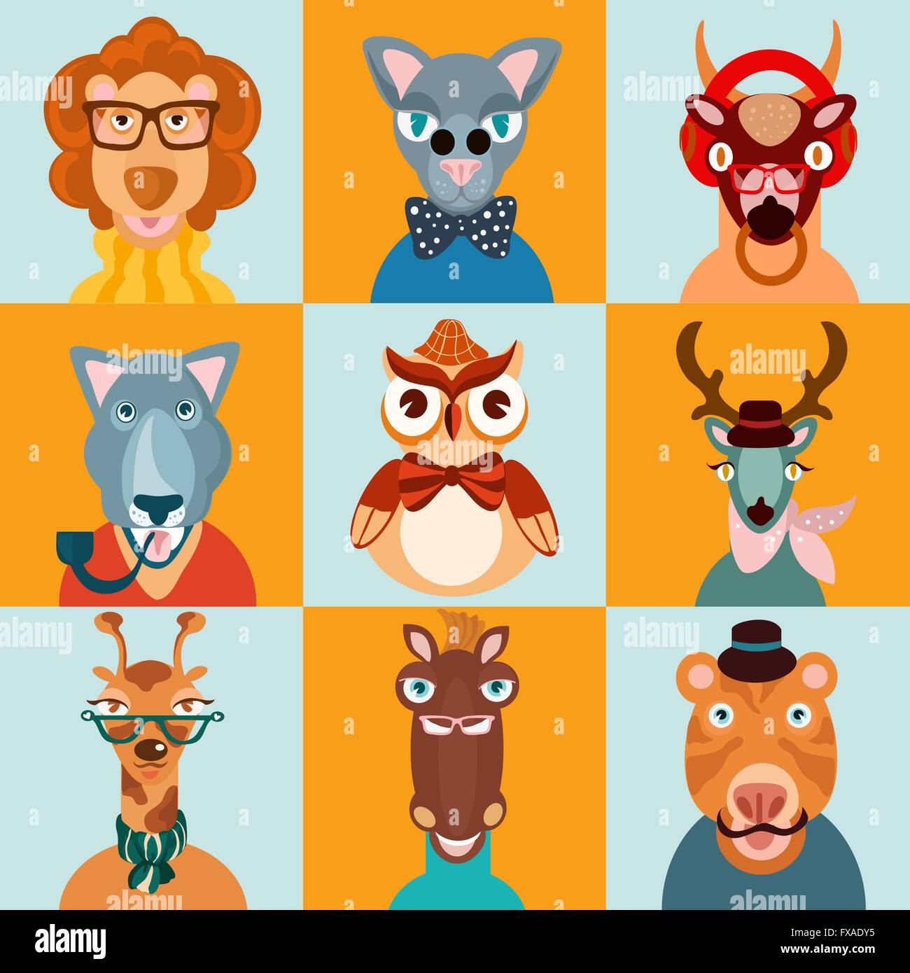 Hipster animals icons flat Stock Vector Image & Art - Alamy