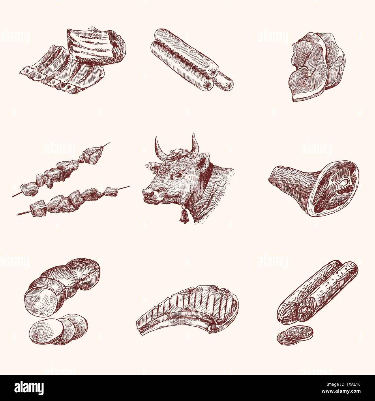 Sketch meat icons Stock Vector Image & Art - Alamy