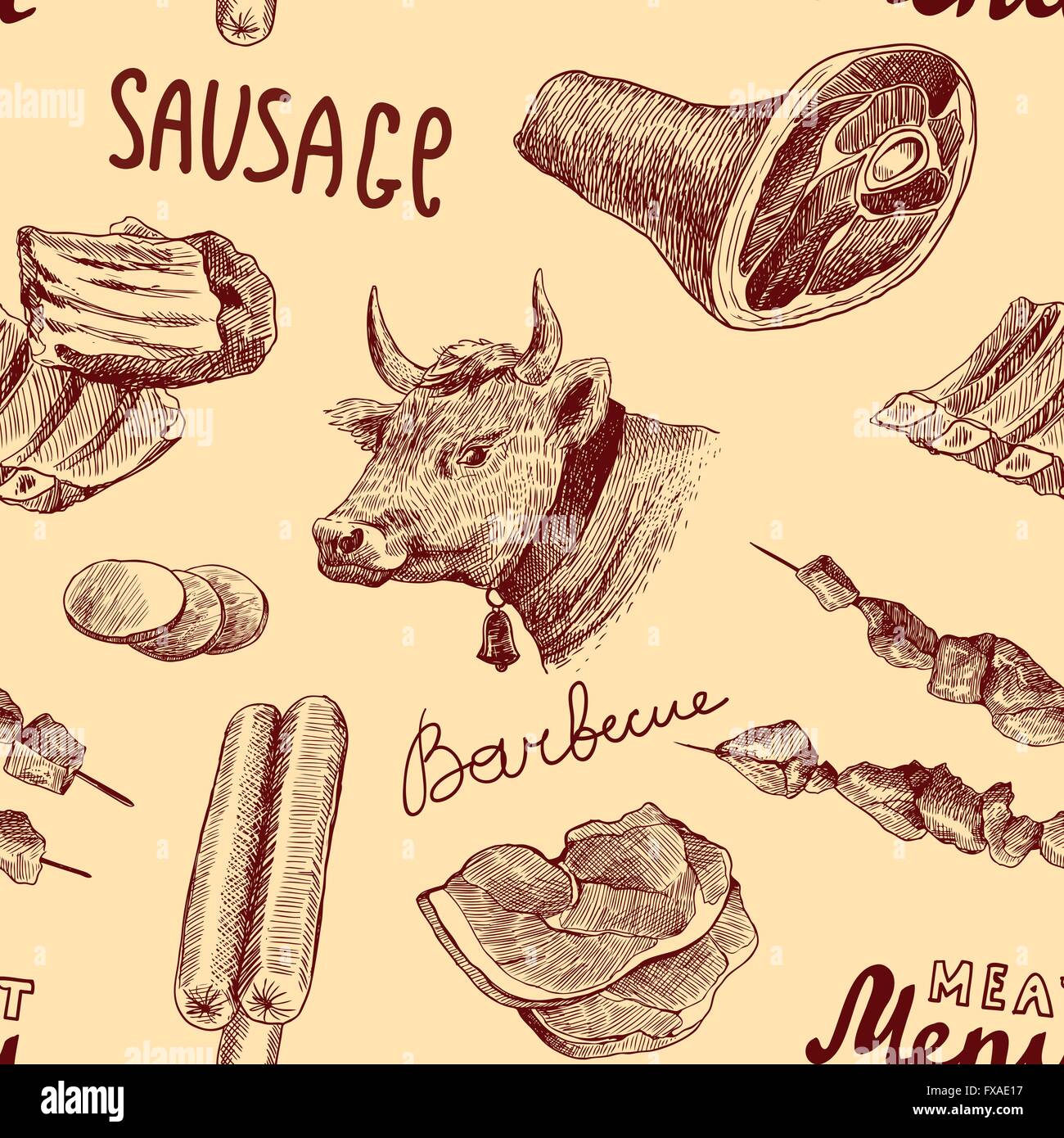 Sketch meat seamless Stock Vector Image & Art - Alamy
