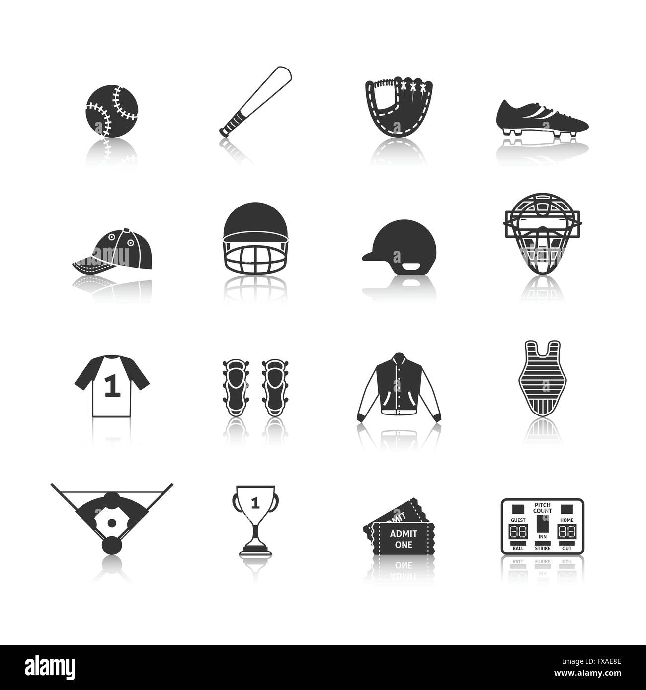Baseball Icons Set Black Stock Vector Image & Art - Alamy