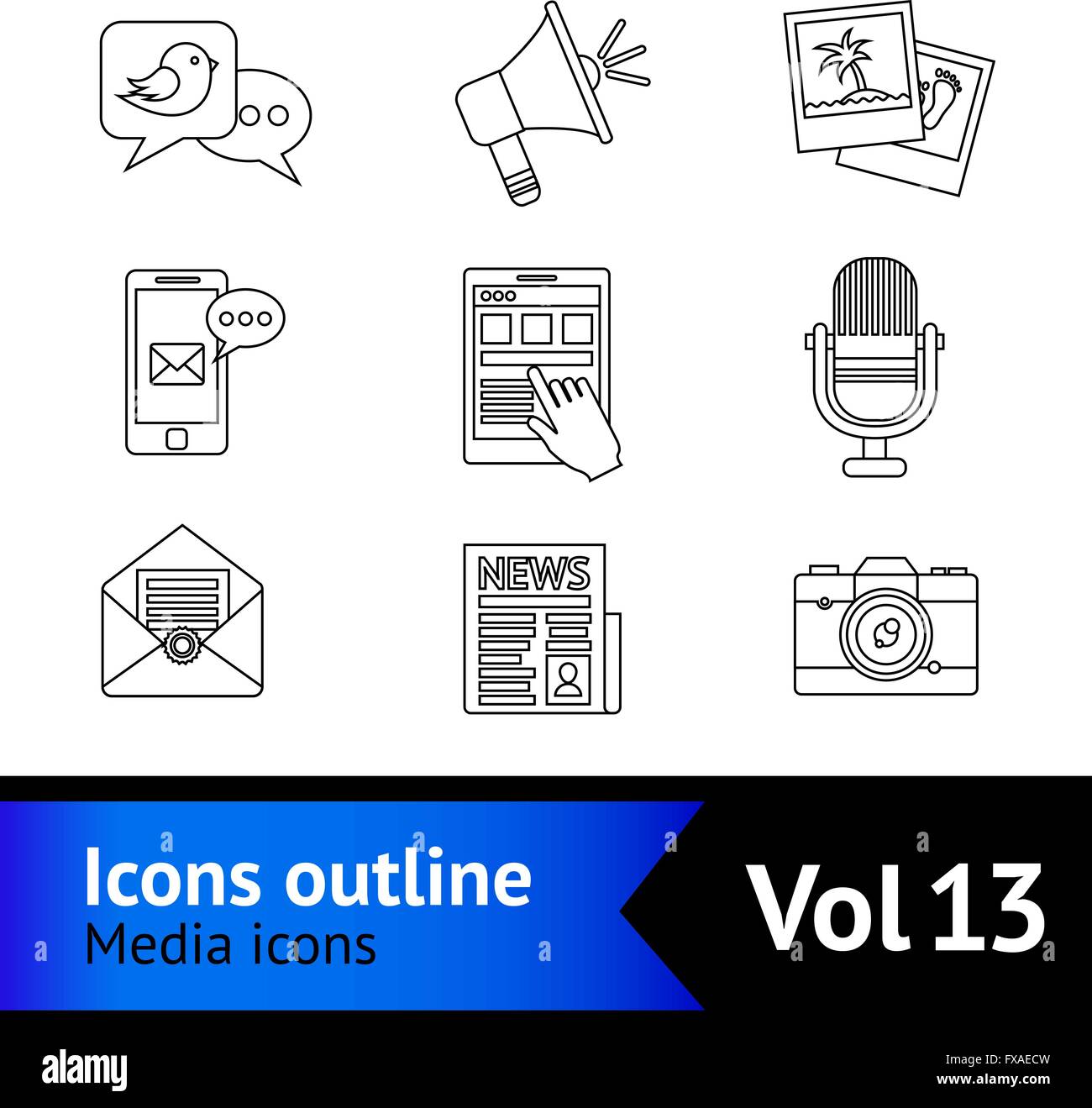 Media icons outline Stock Vector Image & Art - Alamy